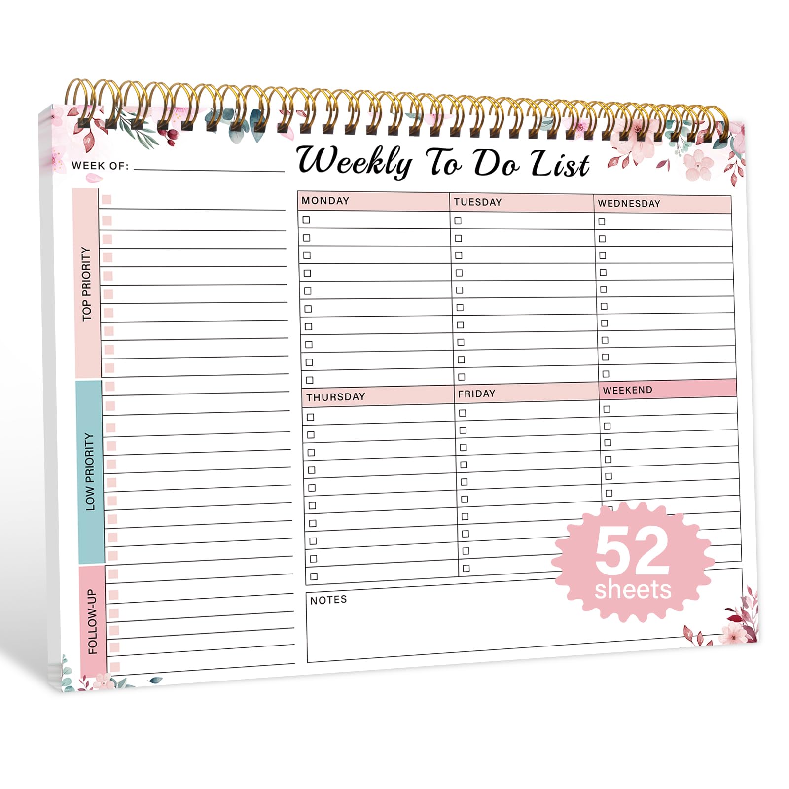 Amazon.com : Weekly To Do List Notepad with 52 Undated Sheets（8.5"×11 ...