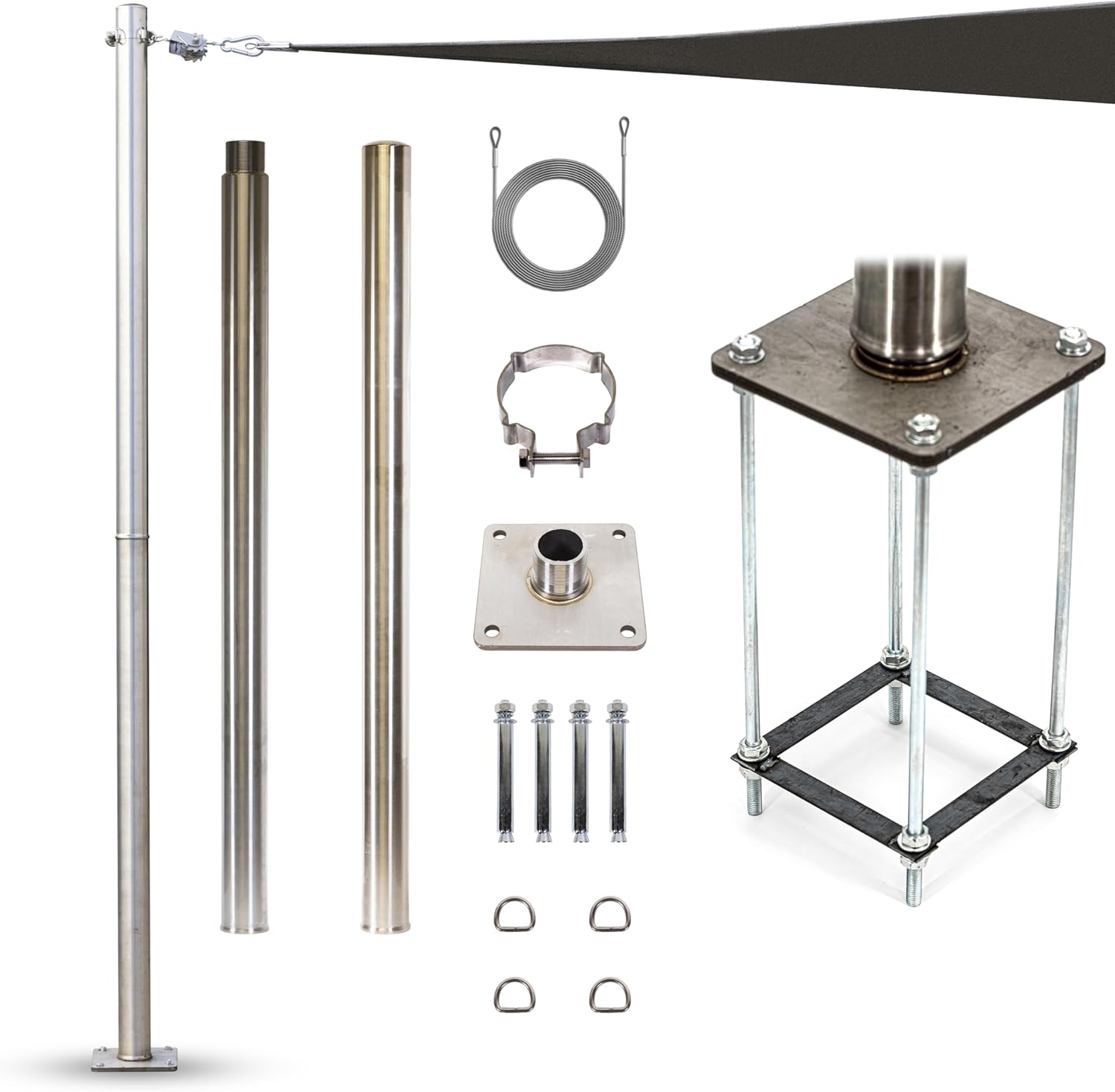 Amazon.com: Amgo 8ft Stainless Steel Pole, Heavy Duty with Base Plate ...