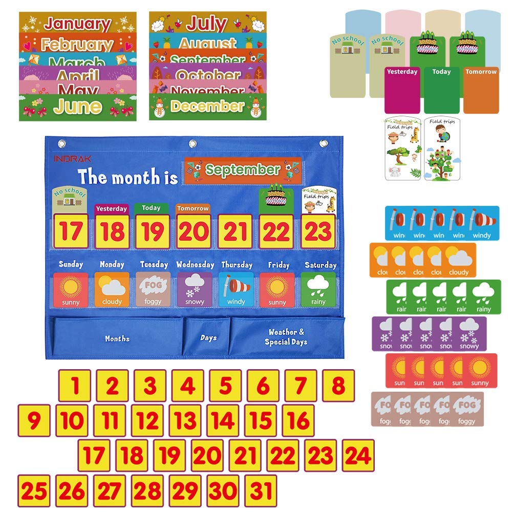 Buy Classroom Calendar Pocket Chart, Weather Chart for Preschool ...