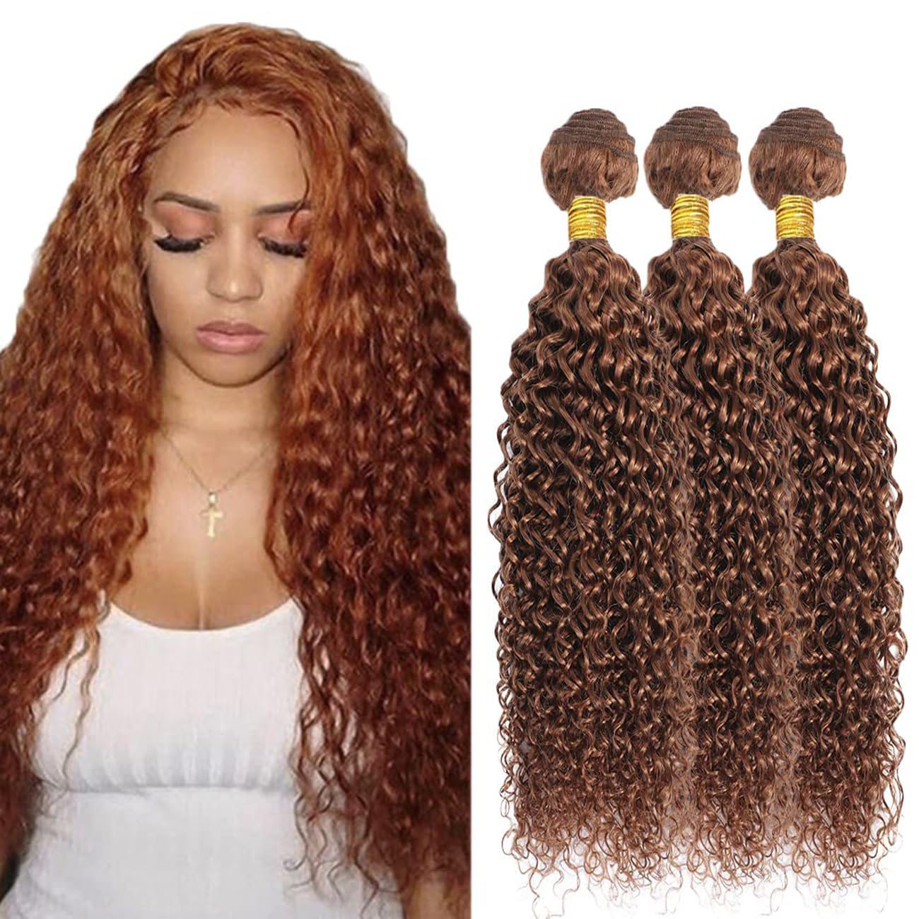Amazon.com : Bundles 1B/#30 Human Hair Bundles Curly Wave Unprocessed ...
