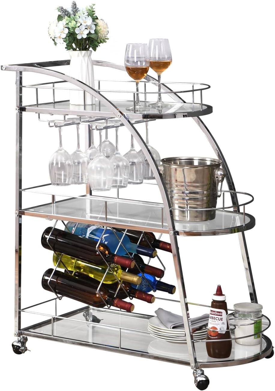 Amazon.com - jeerbly 3-Tier Chrome Mobile Bar Cart Serving Wine Cart ...