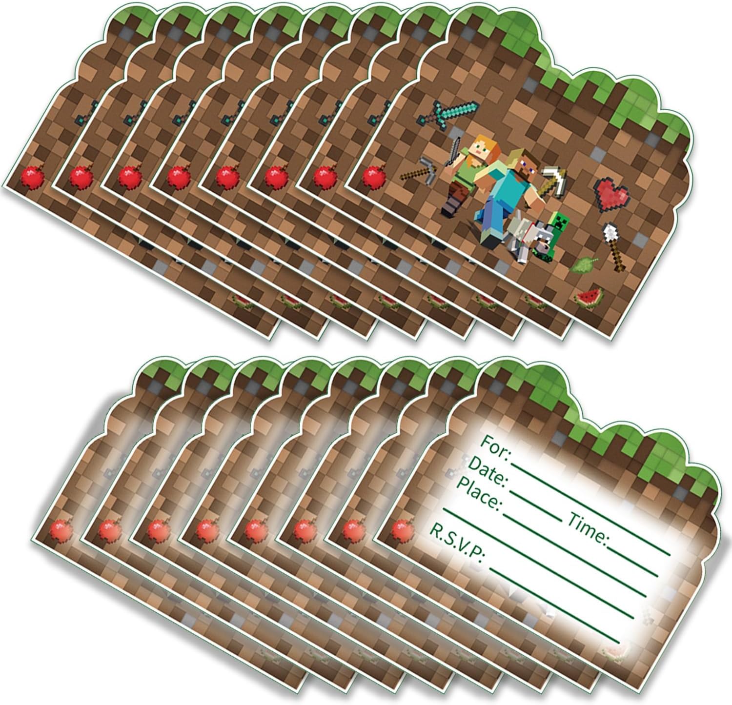 20Packs Pixel Birthday Invitation Cards Pixel Invitation Cards for Kids ...
