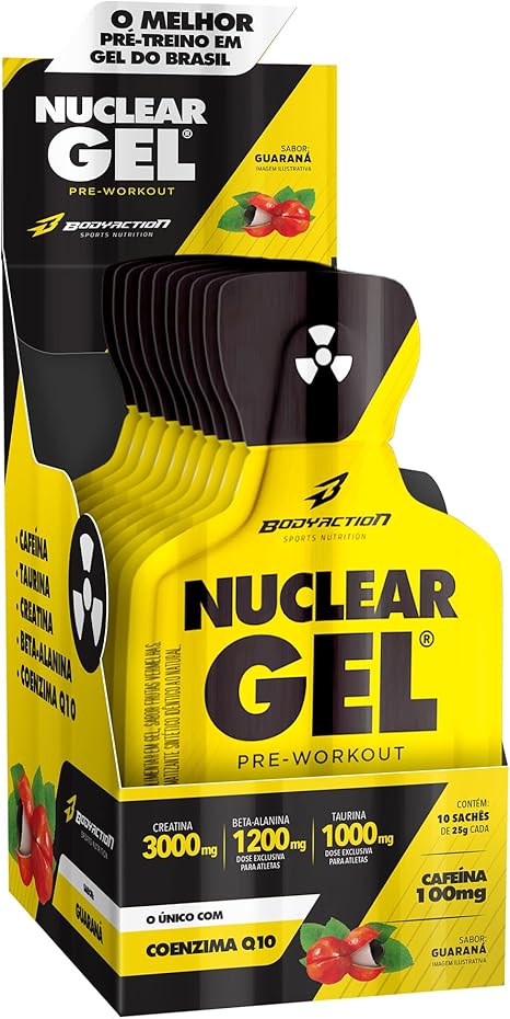 Pré Treino Nuclear Rush Gel 10 Sachês 25g Sabor Guaraná Bodyaction | Amazon.com.br