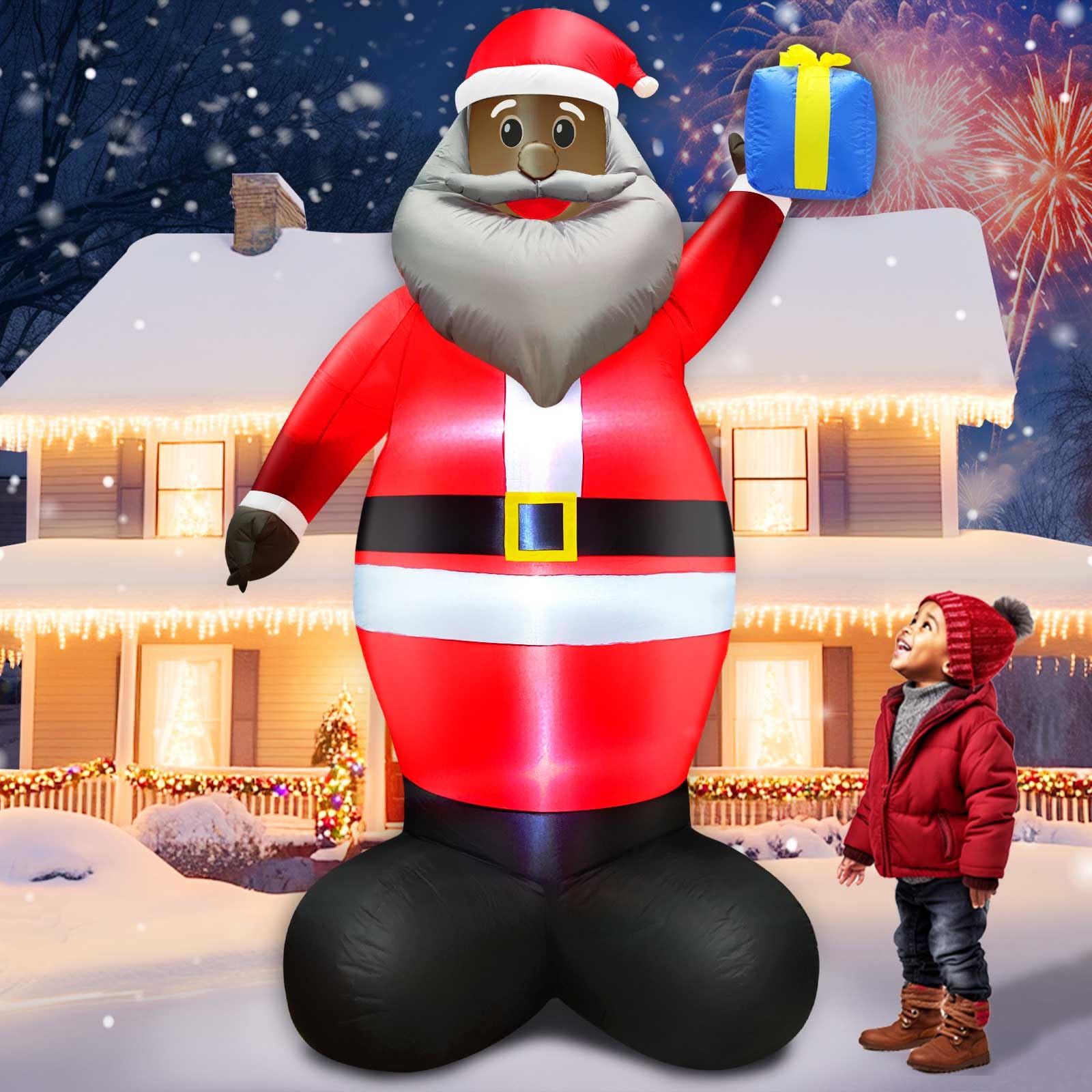 Amazon.com: TURNMEON 8 Ft Giant Christmas Inflatable Black Santa Claus ...