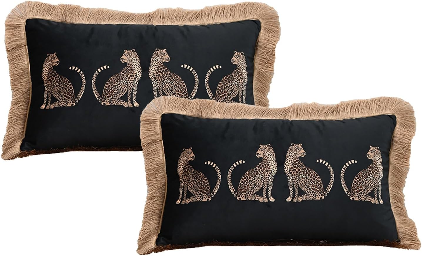 Amazon.com: Leopard Print Velvet Pillow Covers 18x18 Set of 2, Fringe ...