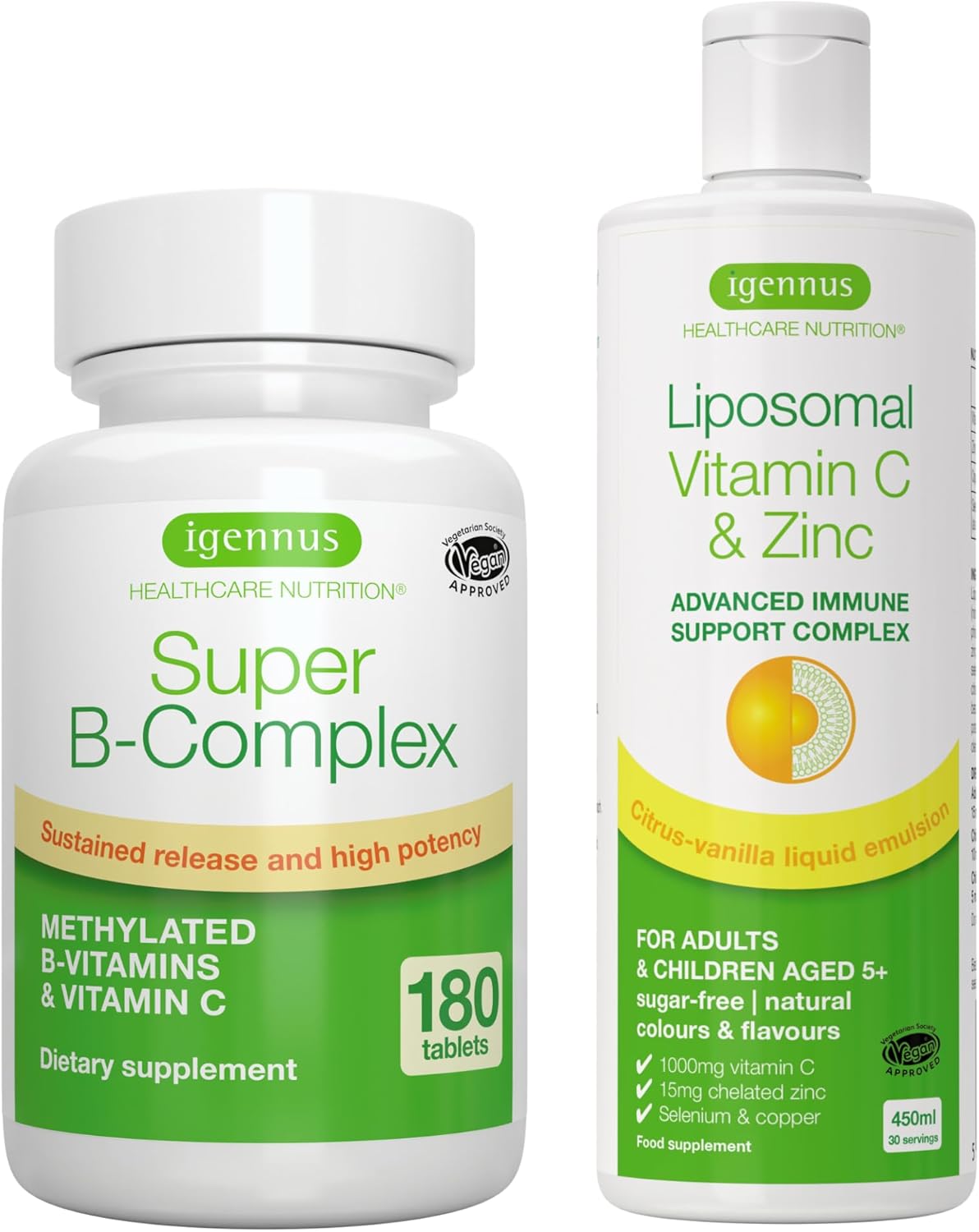 Amazon.com: Super B-Complex + Liposomal Vitamin C 1000mg & Zinc Vegan ...