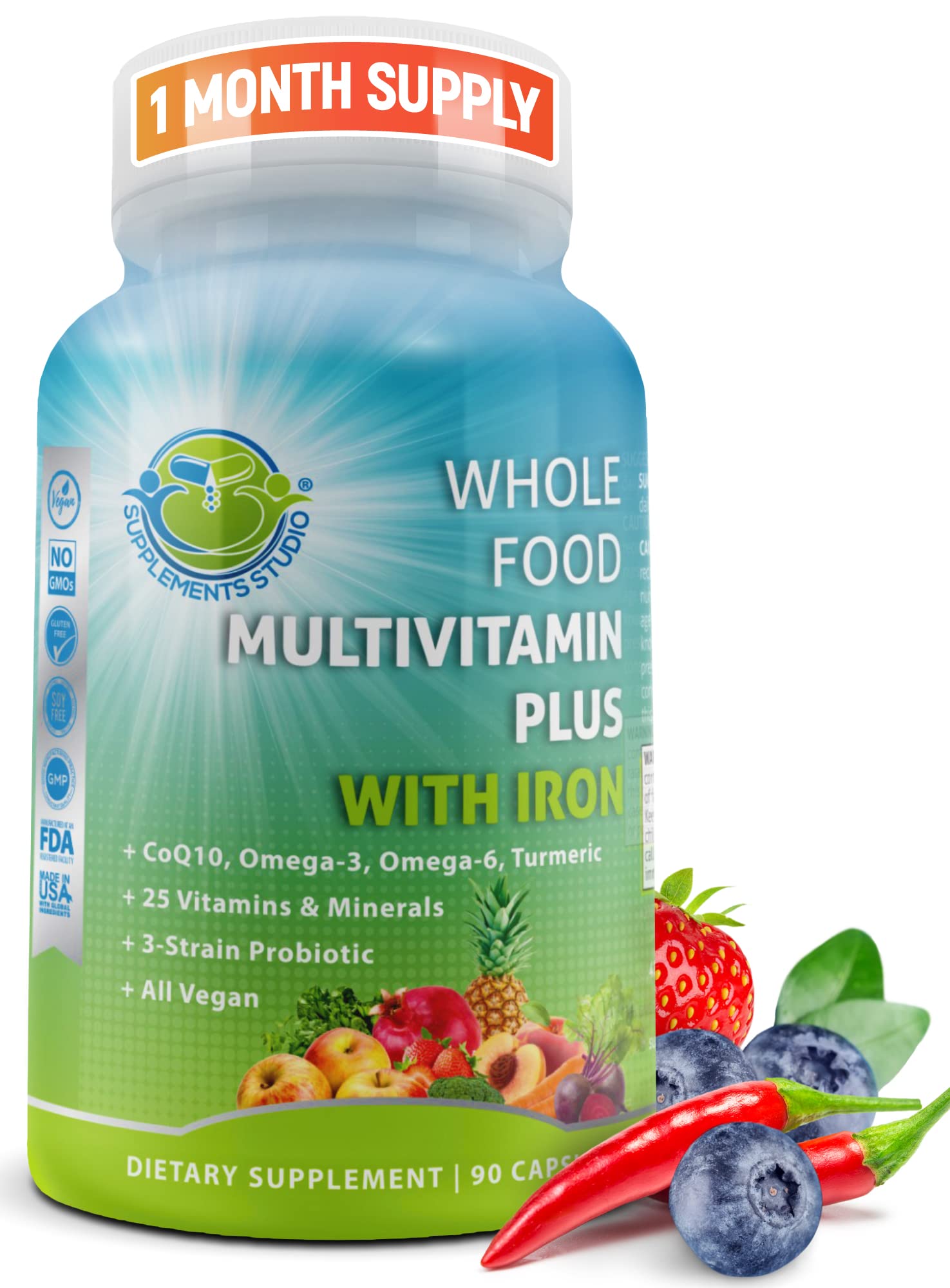 Organic Whole Food Multivitamin with Iron for Women and Men - Non-GMO ...