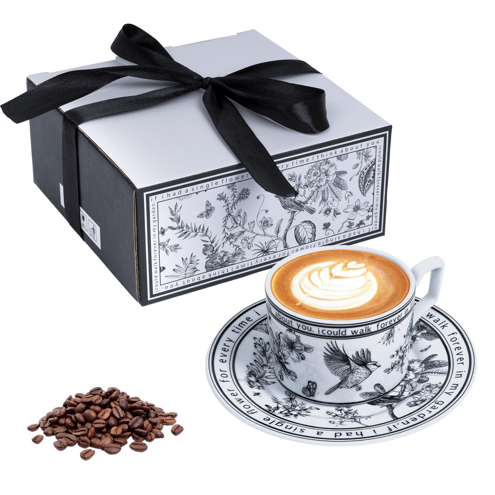 Amazon.com: Ceramic Coffee Cup and Saucer Set - Vintage Floral Design ...