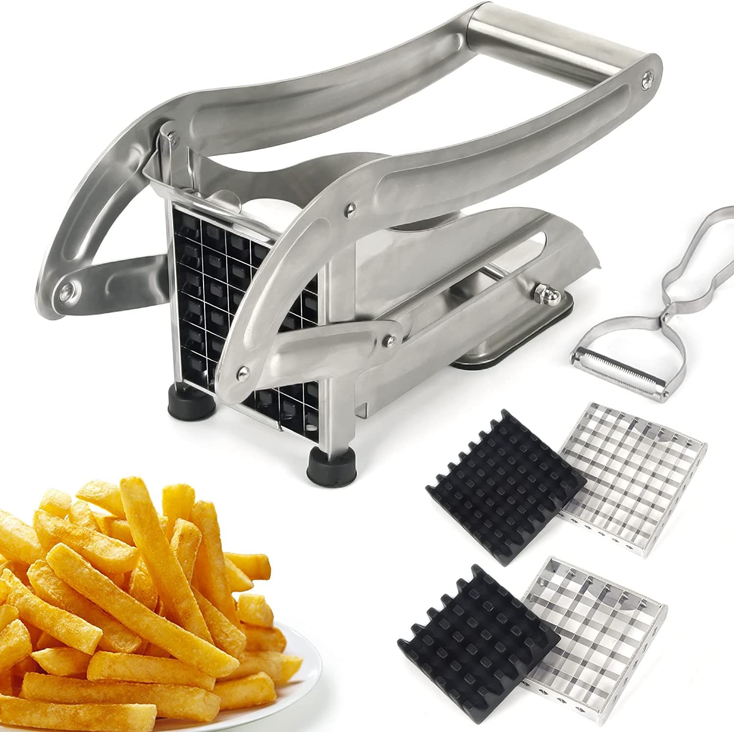 Rikriva French Fries Maker Stainless Steel Potato Chipser with 2 Blade ...