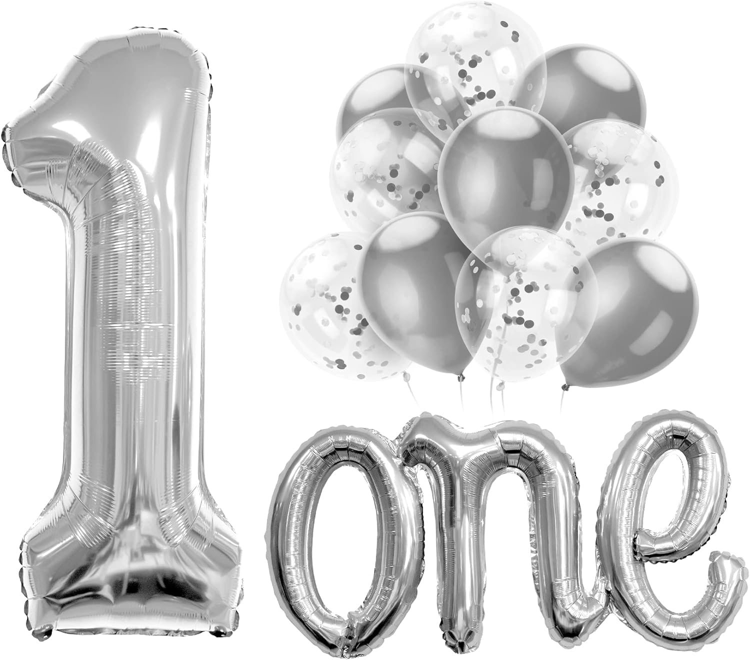 Amazon.com: Silver 1 Balloons for 1st Birthday - Number 1 Decoration ...