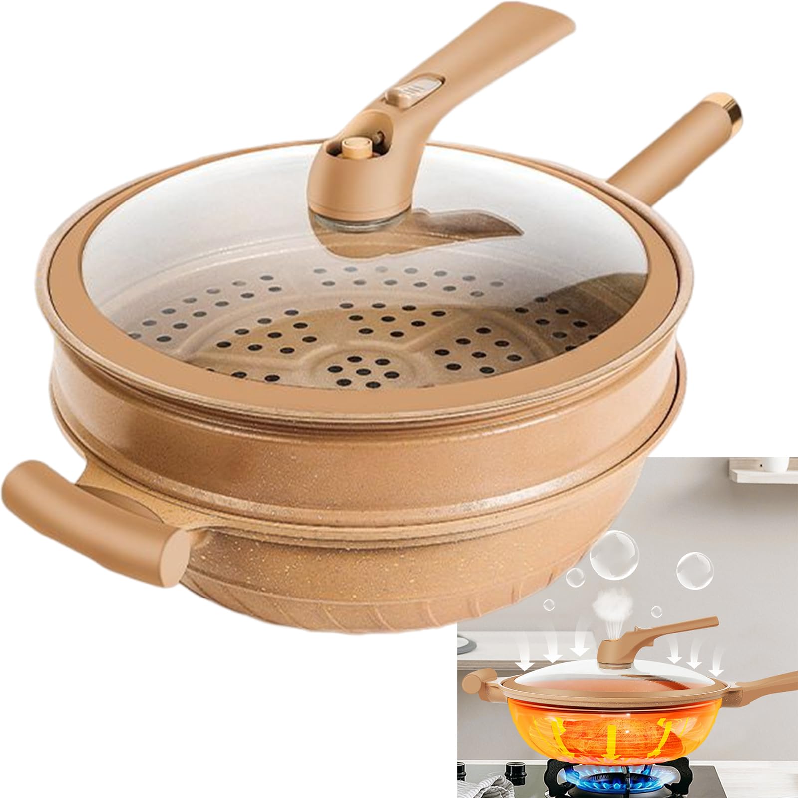 Amazon｜32cm 焦げ付かない フライパン 深型 ih 陶土くっつかないフライパン セット【フリー 蒸篭 炒めヘラ】 取っ手が付 軽量 手入れが簡単 熱ムラなし こびりつかない 軽煙少油 ...