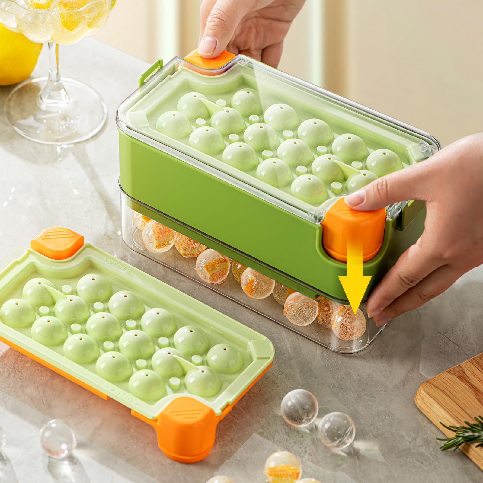 Food Grade Ice Cube Tray with Lid and Bin - Press & Pour Ice Mold for ...