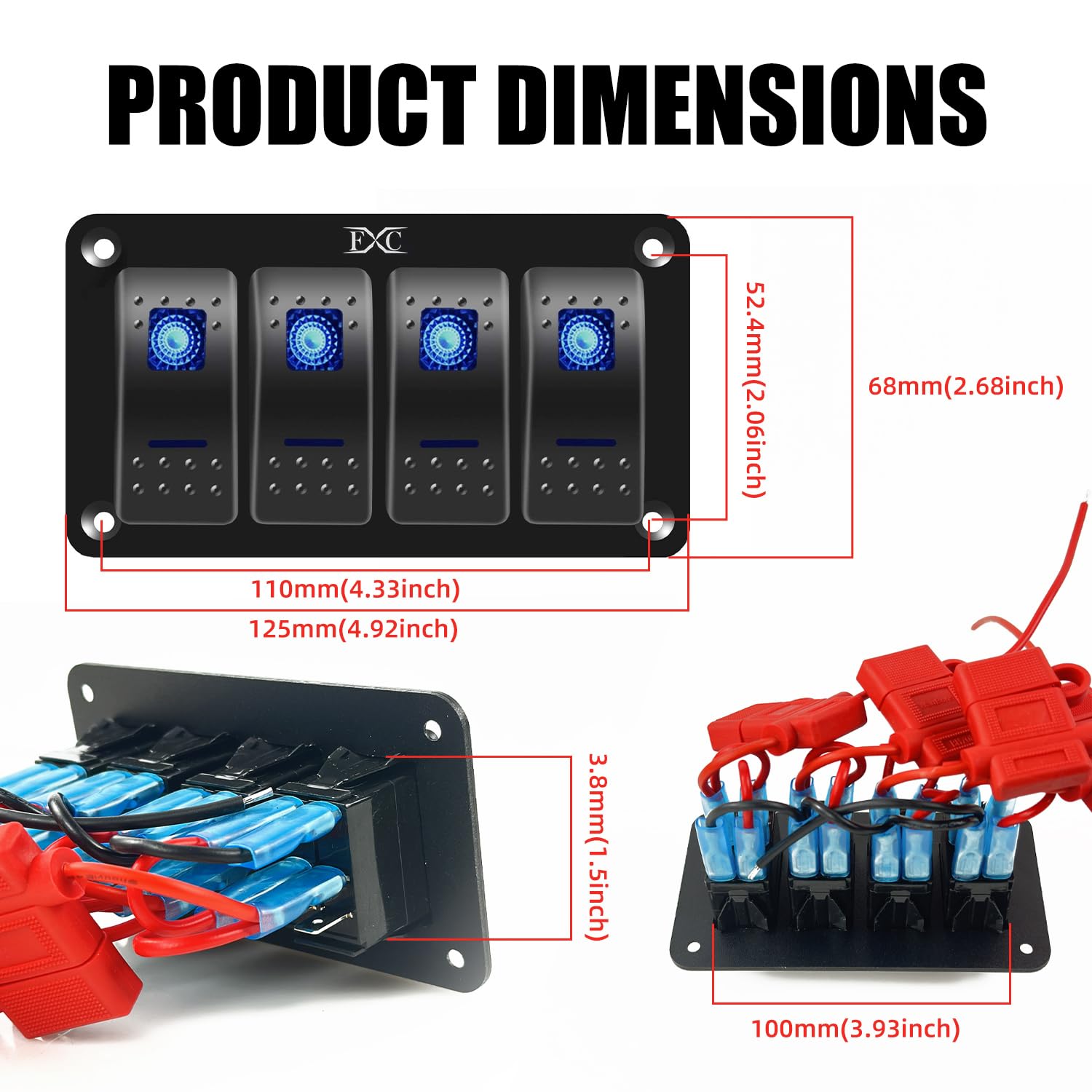 FXC Pre-Wired 4 Gang Rocker Switch Aluminum Panel with 40A Inline Fuse ...
