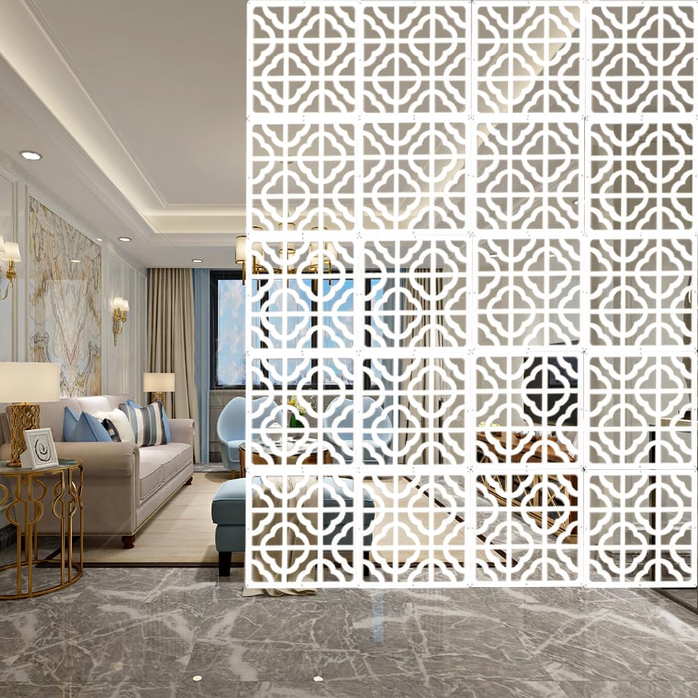 Buy Gluckluz Hanging Room Divider 20 Panel Privacy Screen White Wood ...
