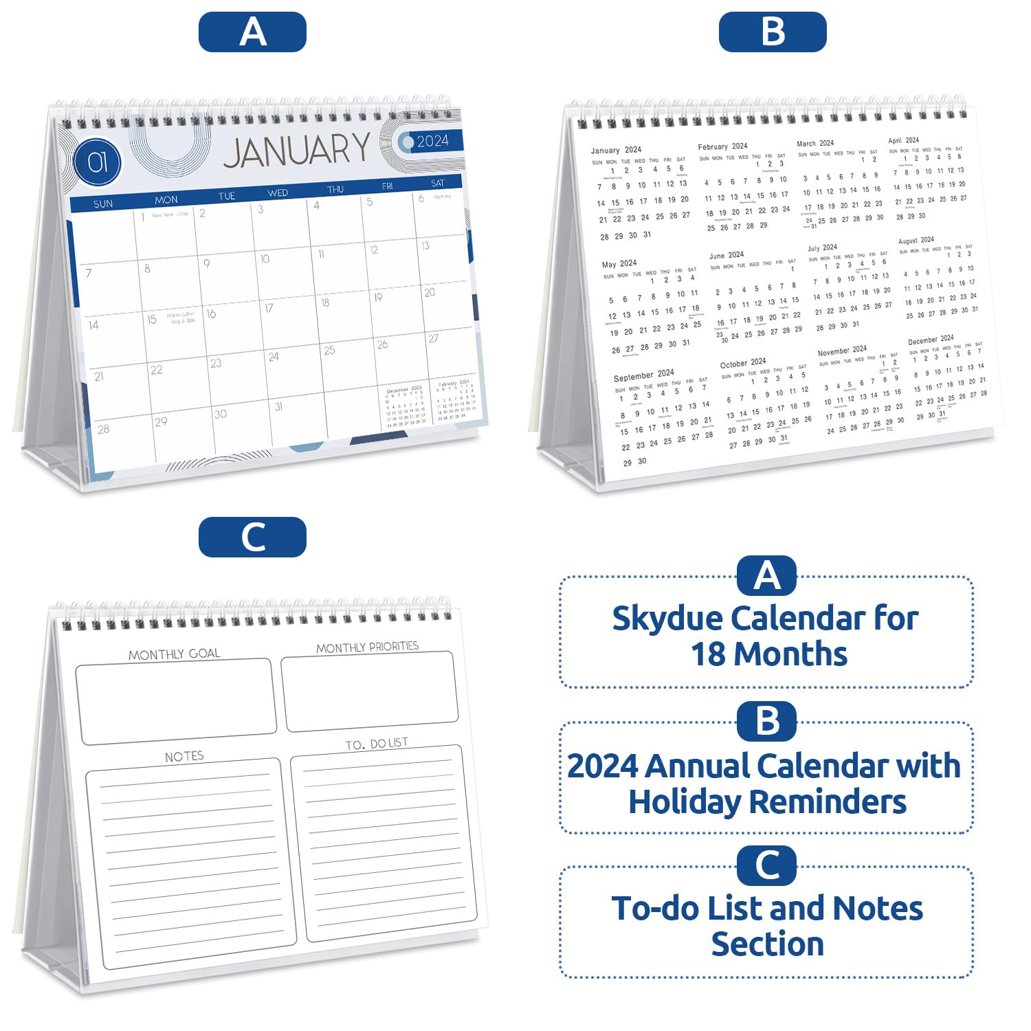 Snapklik.com : SKYDUE Desk Calendar 2024, From Jan2024 To Jun 2025,10 X ...