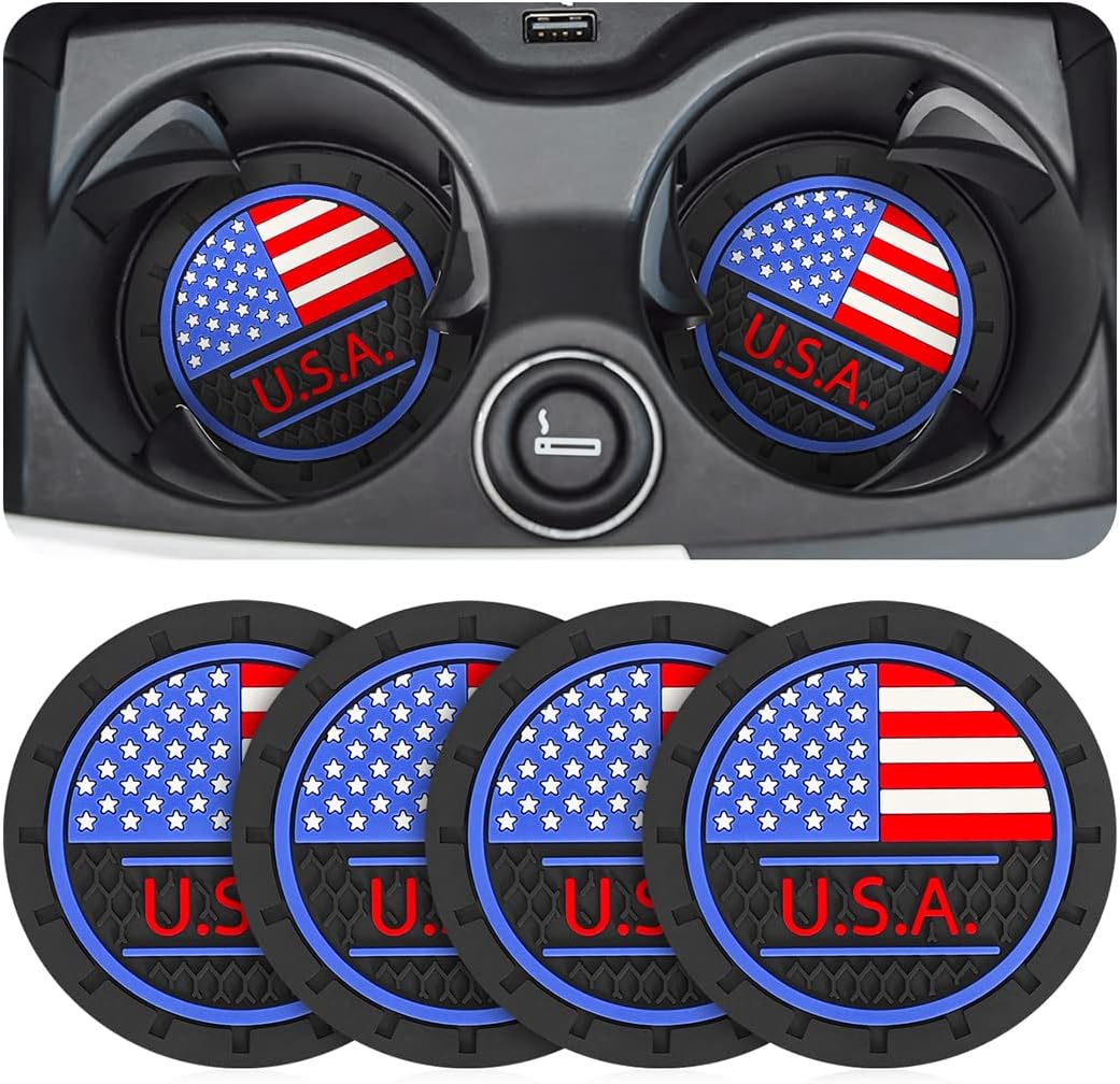 Amazon.com: AUCELI 4 Pack Car Cup Holder Coasters, American Flag US ...