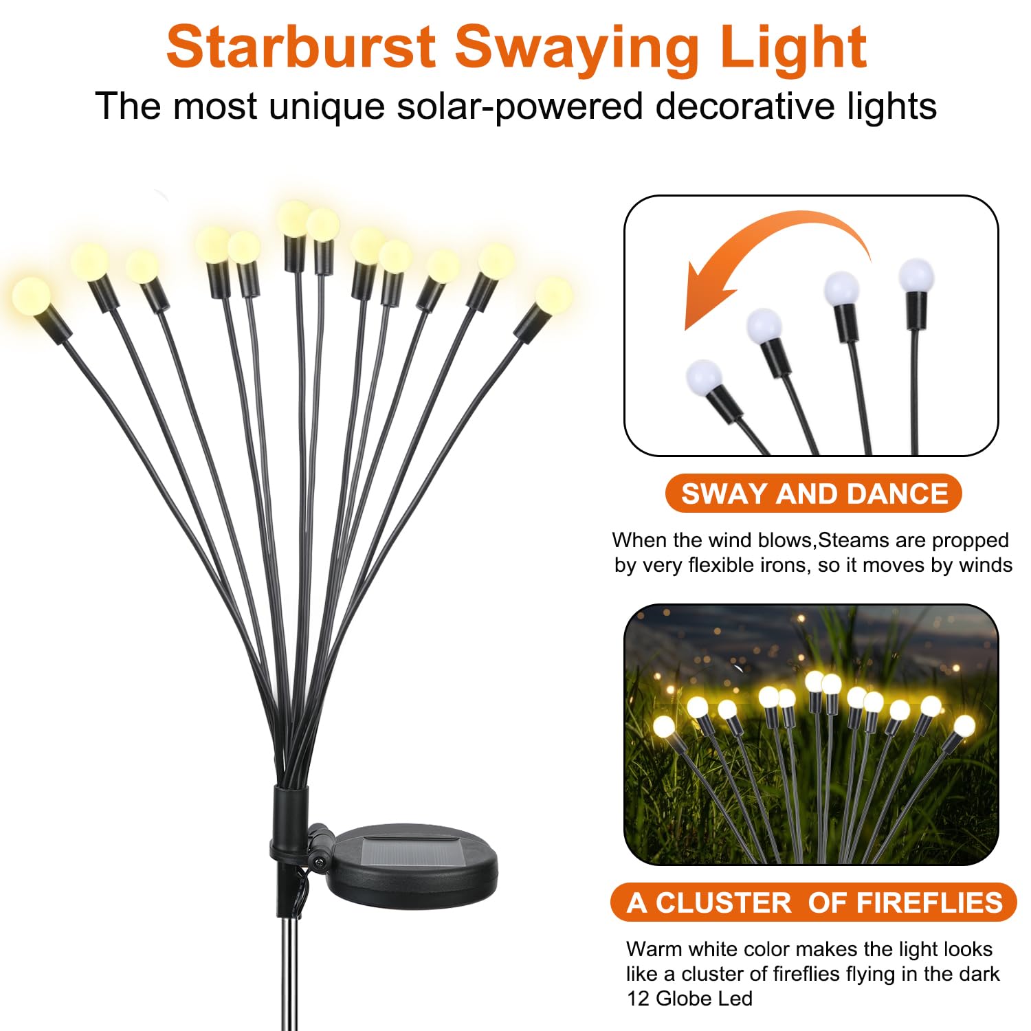 Snapklik.com : Solar Garden Lights 4 Pack New Upgraded 12 LED Firefly ...