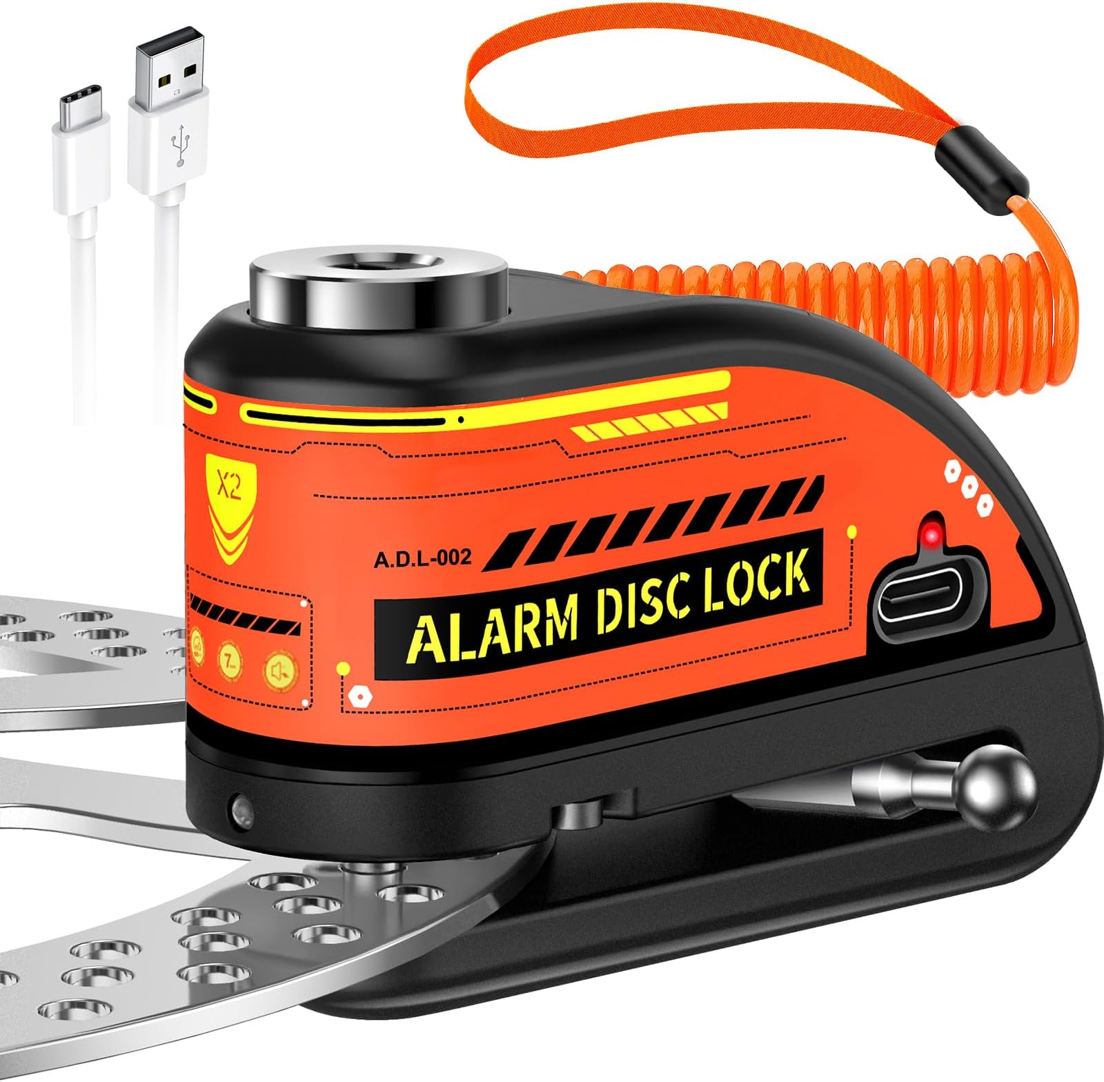 ZEXMTE Motorbike Disc Lock with Alarm, Rechargeable 120dB Anti-Theft ...