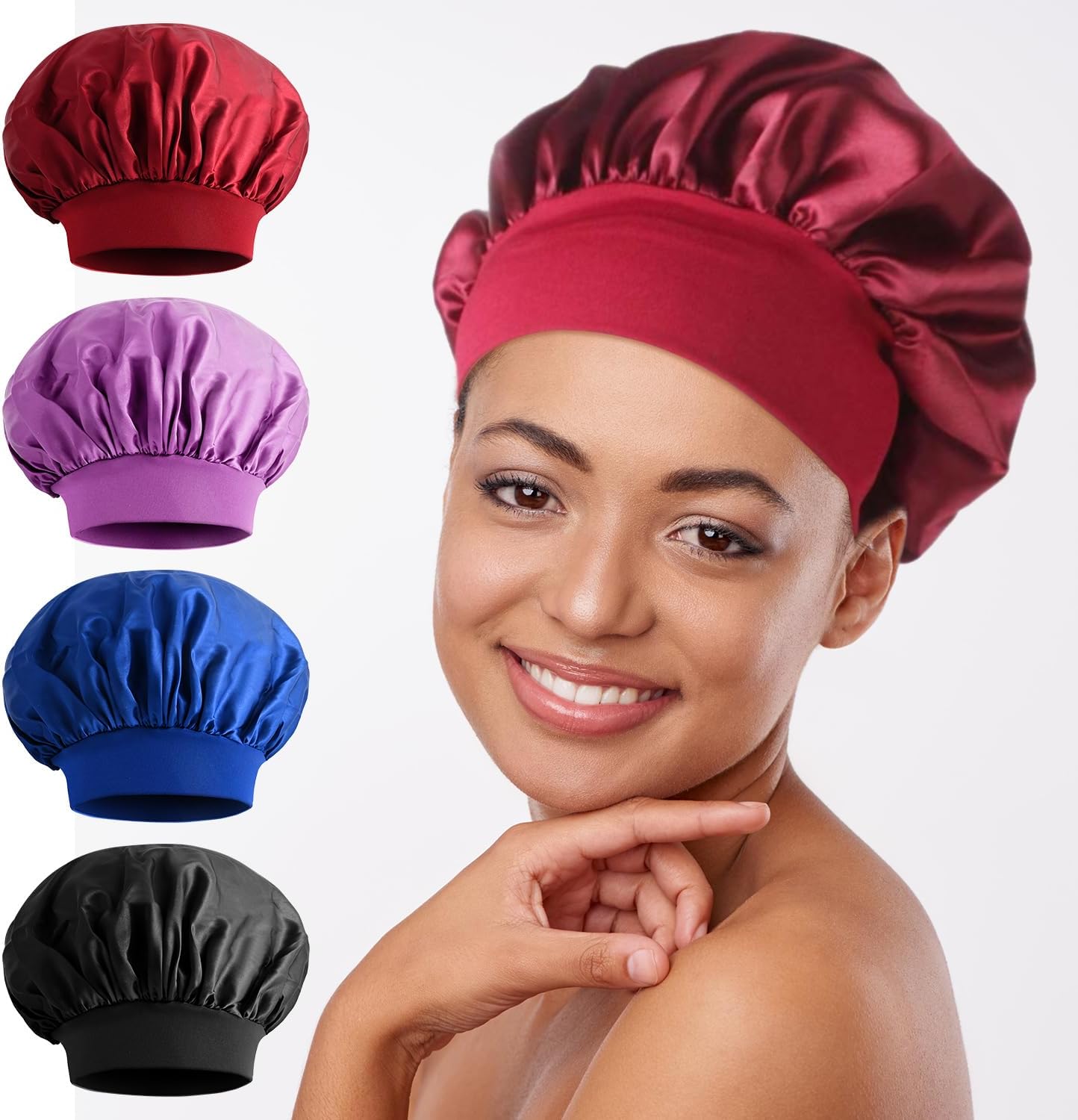 Amazon.com : 4Pcs Satin Bonnet Silk Bonnet, Hair Bonnet for Sleeping ...