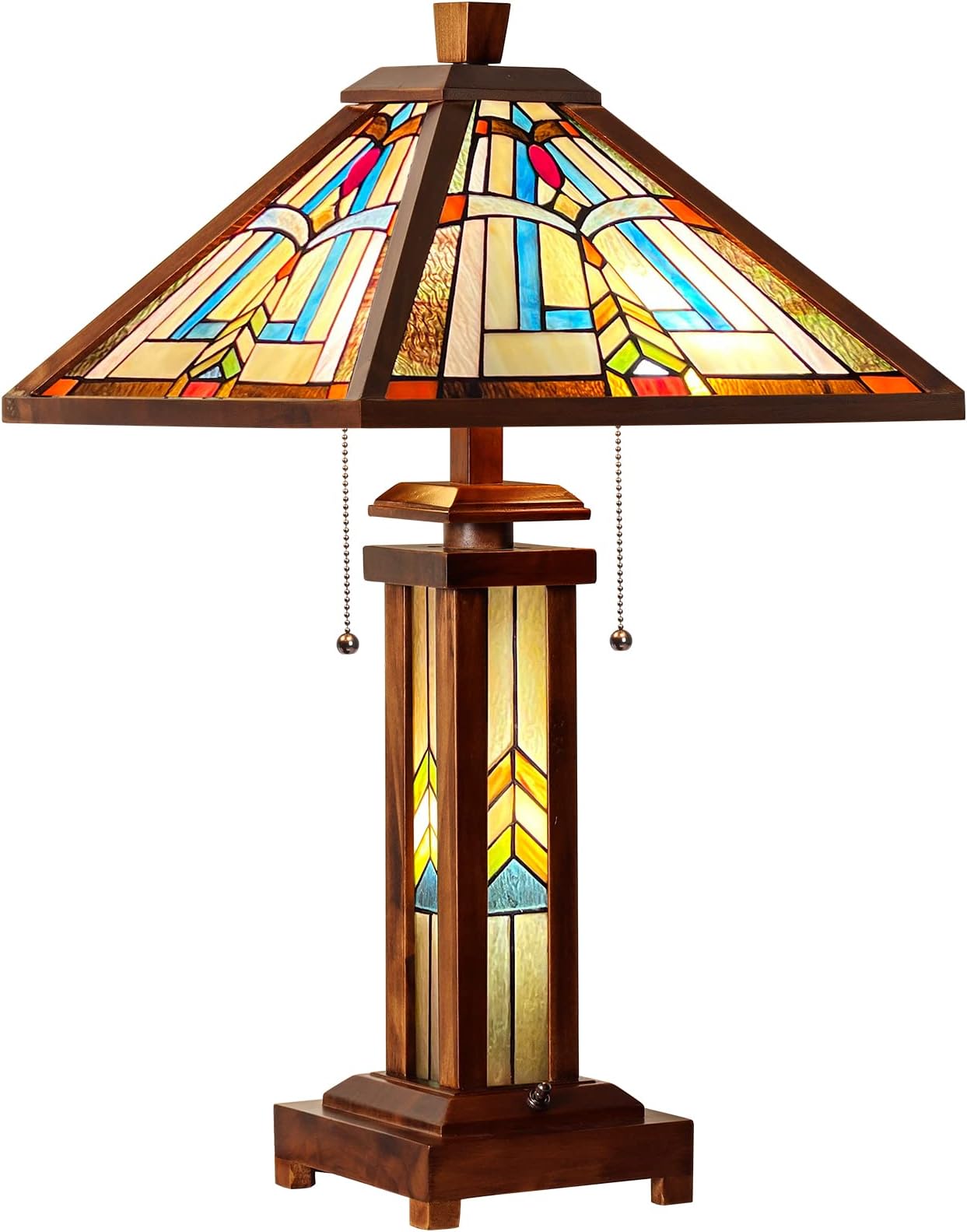 Capulina Wood Base Tiffany Table Lamp Triangle Mission Style Stained ...