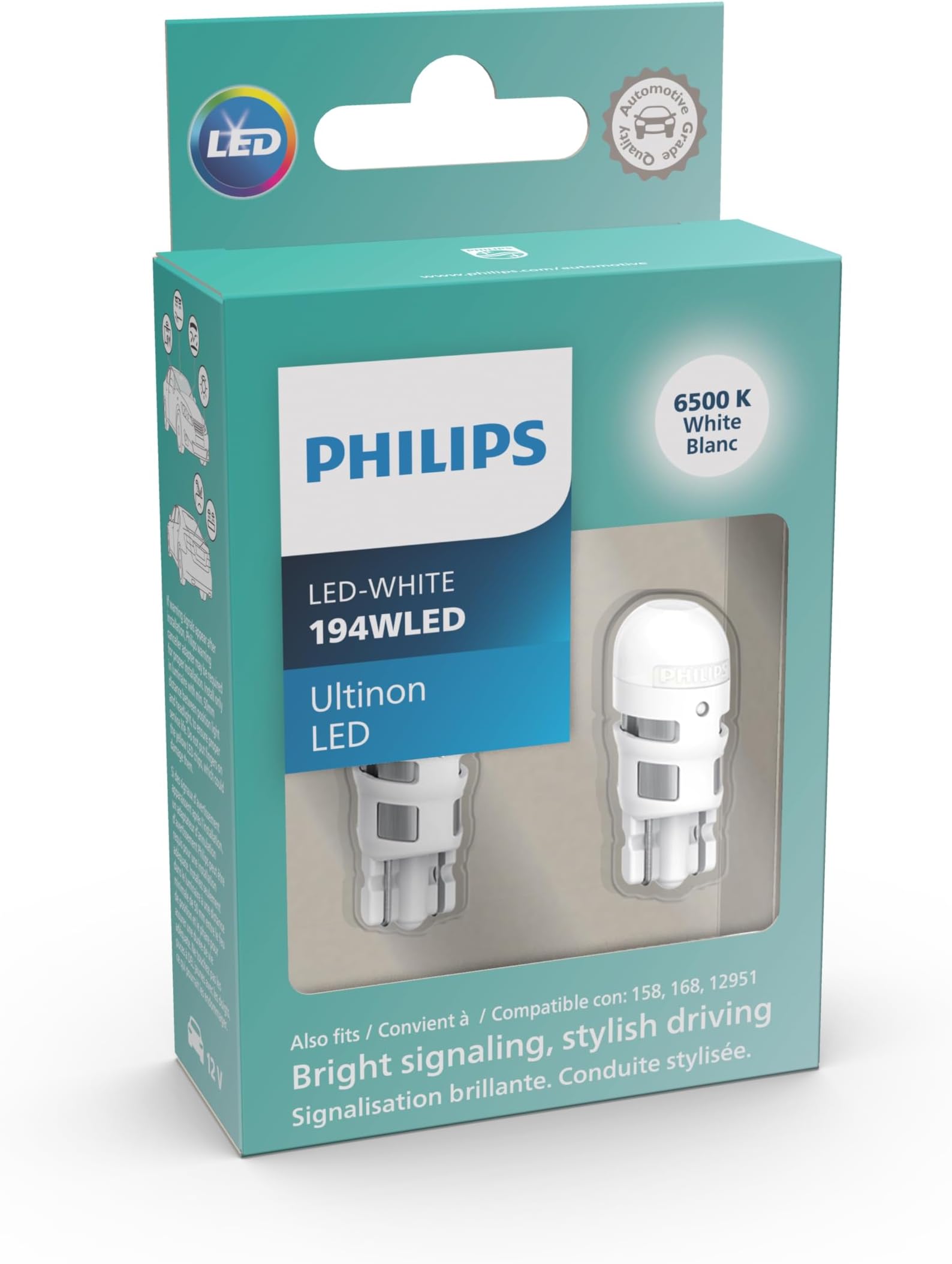 Amazon.com: Philips 194WLED Ultinon LED Bulb (White), 2 Count (Pack of ...