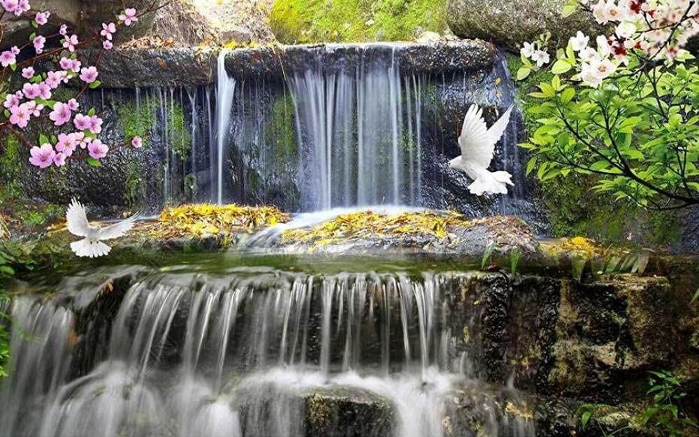 Waterfall Flower Wallpaper Birds Nature Landscape Waterfall Wallpaper