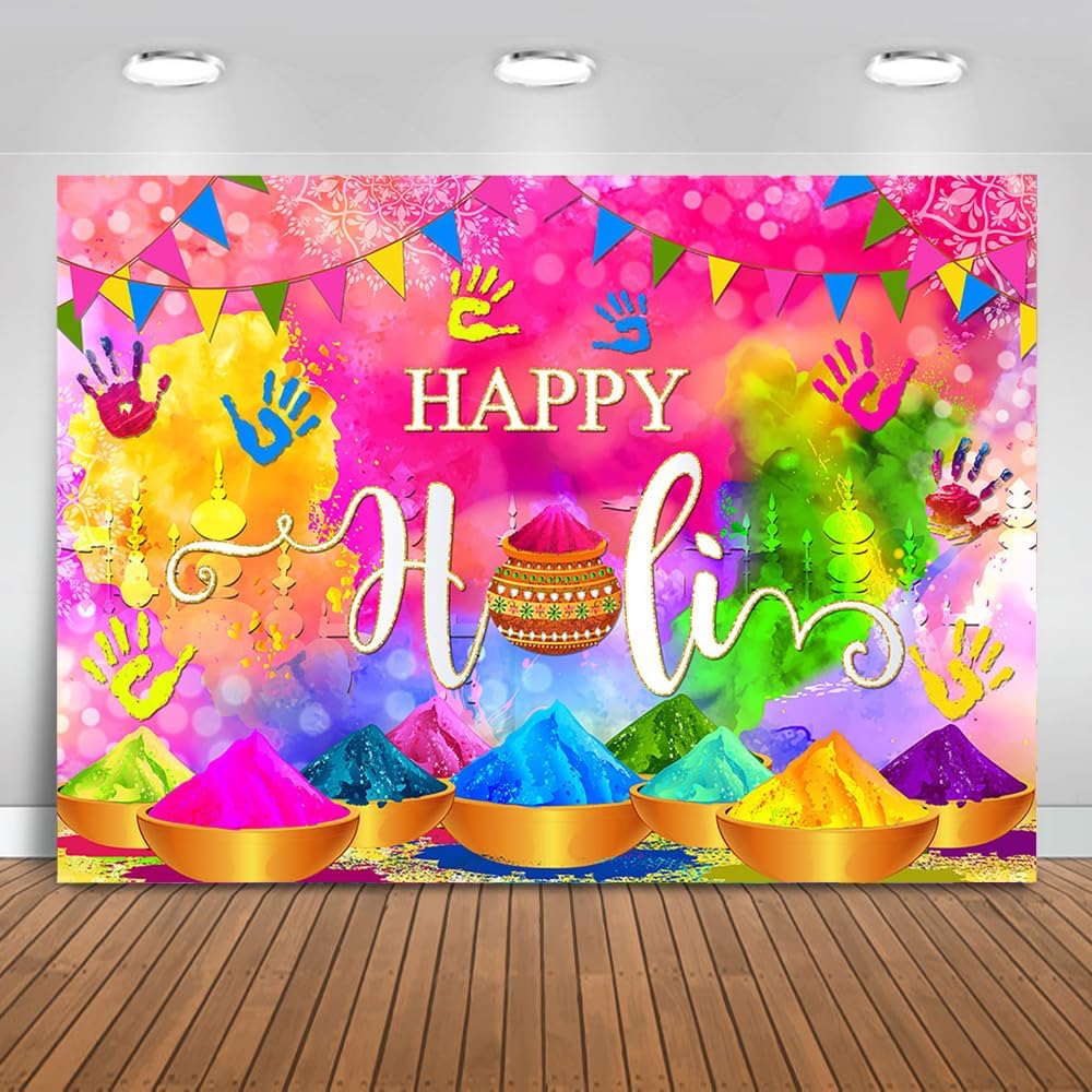 Amazon.com : Mocsicka Happy Holi Backdrop India Festival of Colors ...