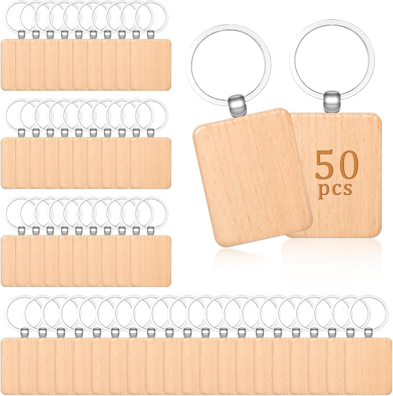 Amazon.com: 50 Pcs Wooden Keychain Blanks Laser Engraving Blanks Wood ...