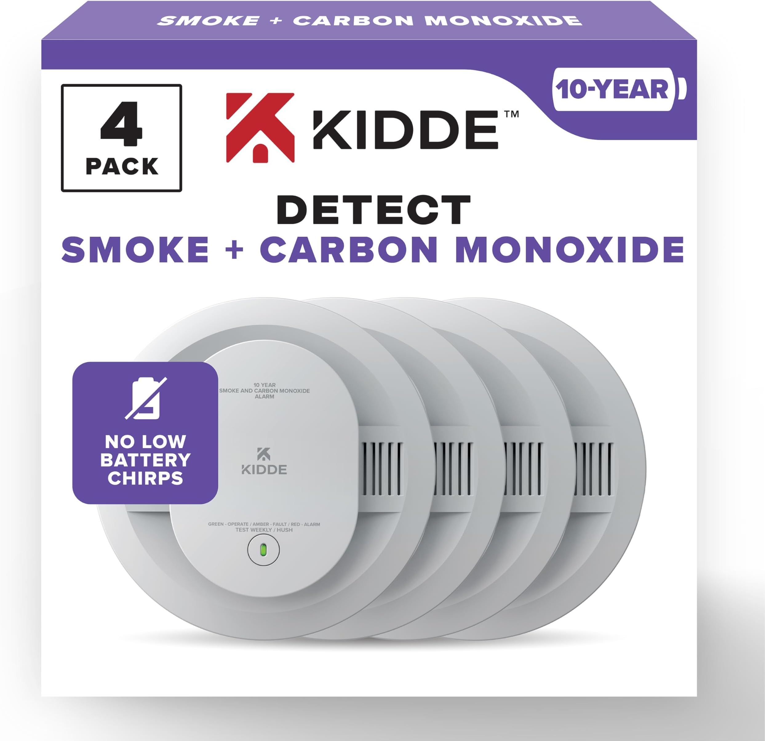 Kidde Smoke & Carbon Monoxide Detector, 10-Year Battery Powered, LED ...
