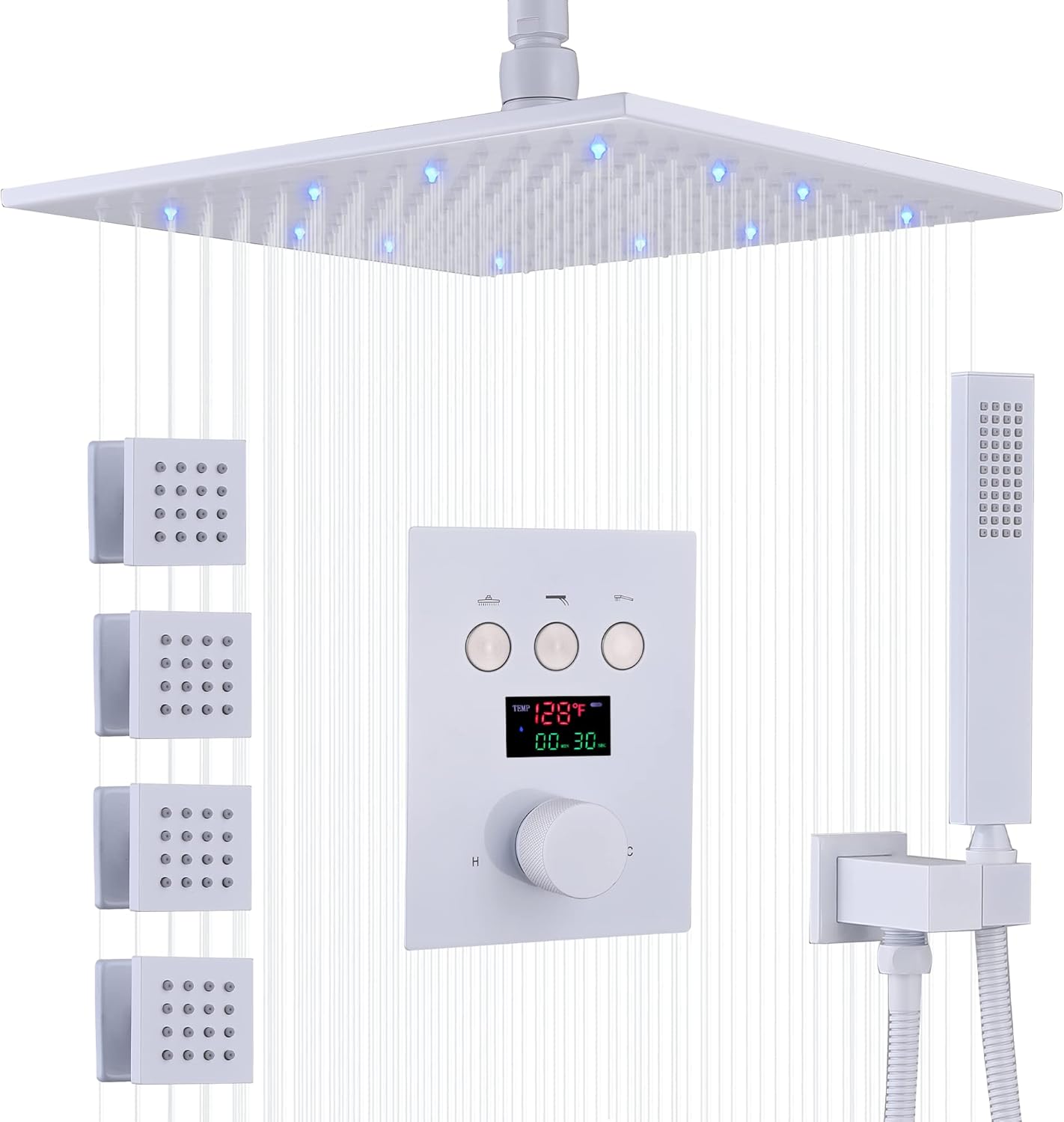 KATAIS Ceiling Shower System White Thermostatic Shower System with Body ...