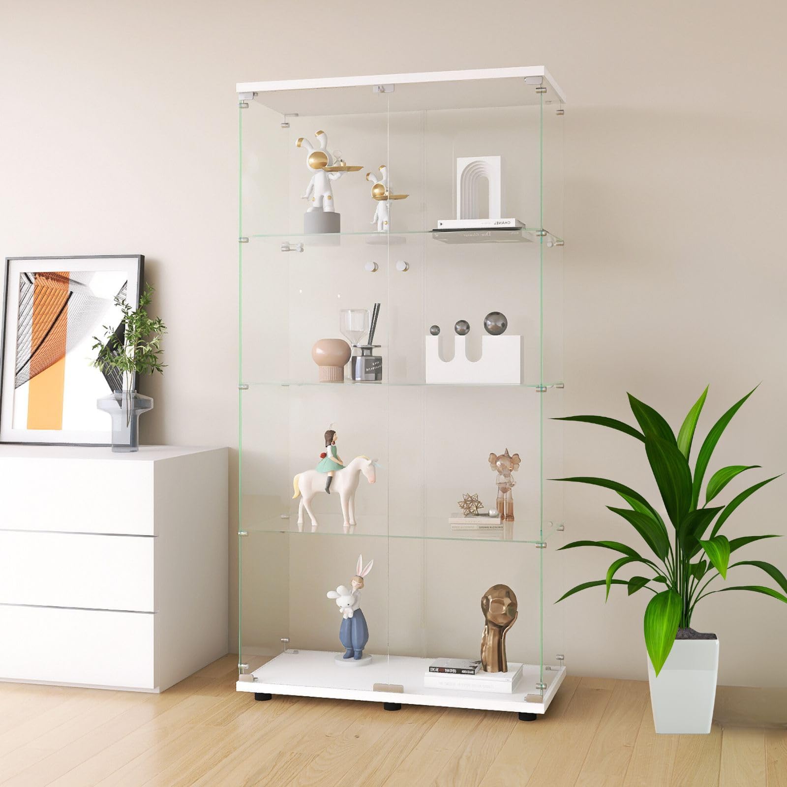 Amazon.com: ONE TWO SAIL 4 Shelves Glass Curio Cabinet Display Case ...