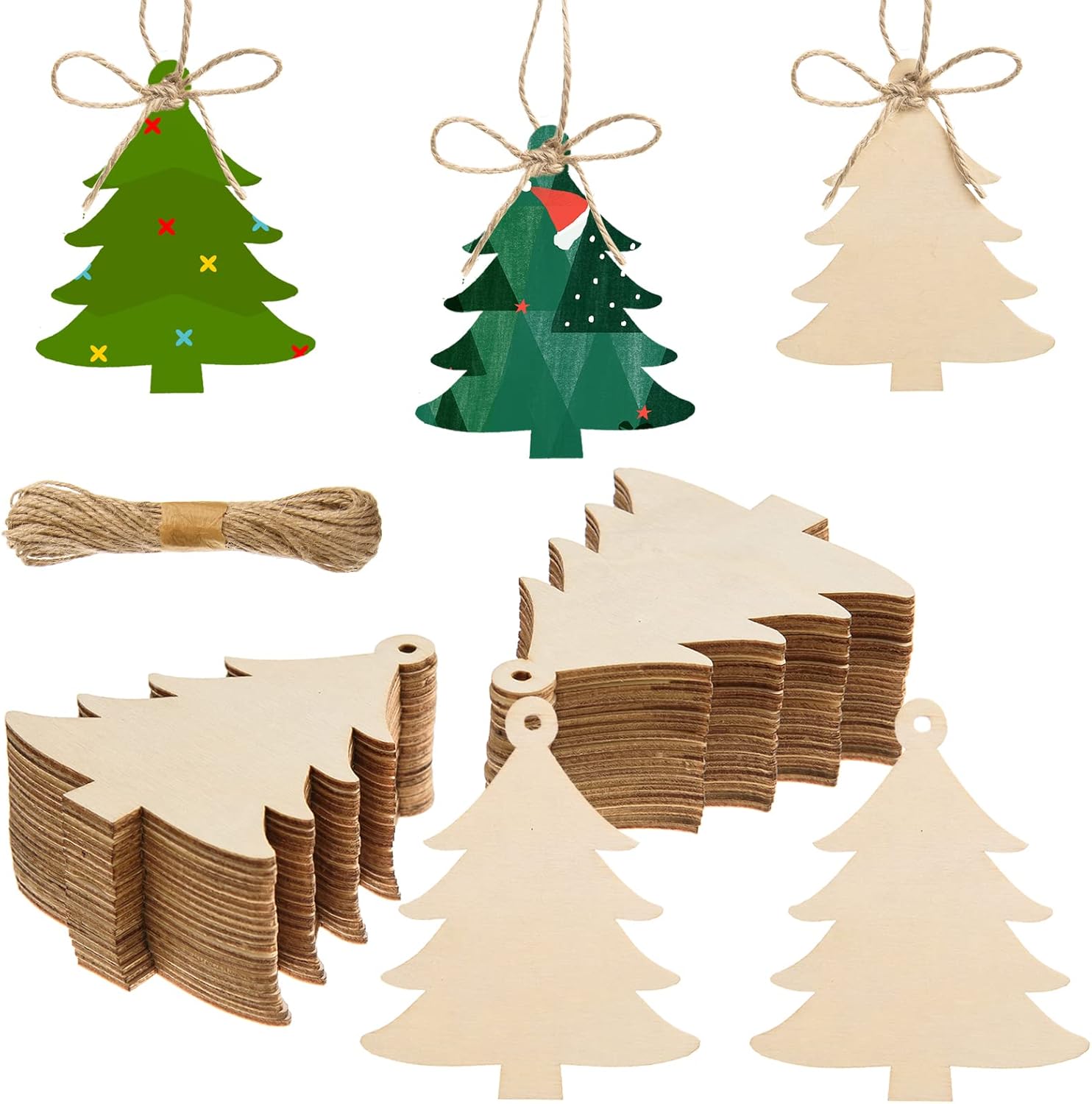 Amazon.com: 72 Pieces Wooden Christmas Tree Cutouts Crafts ...