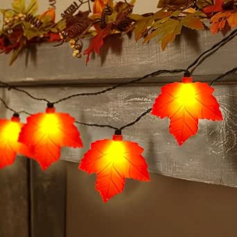 Cbebew Fall Decorations Lights, 8.5FT Fall Maple Leaf String Lights ...