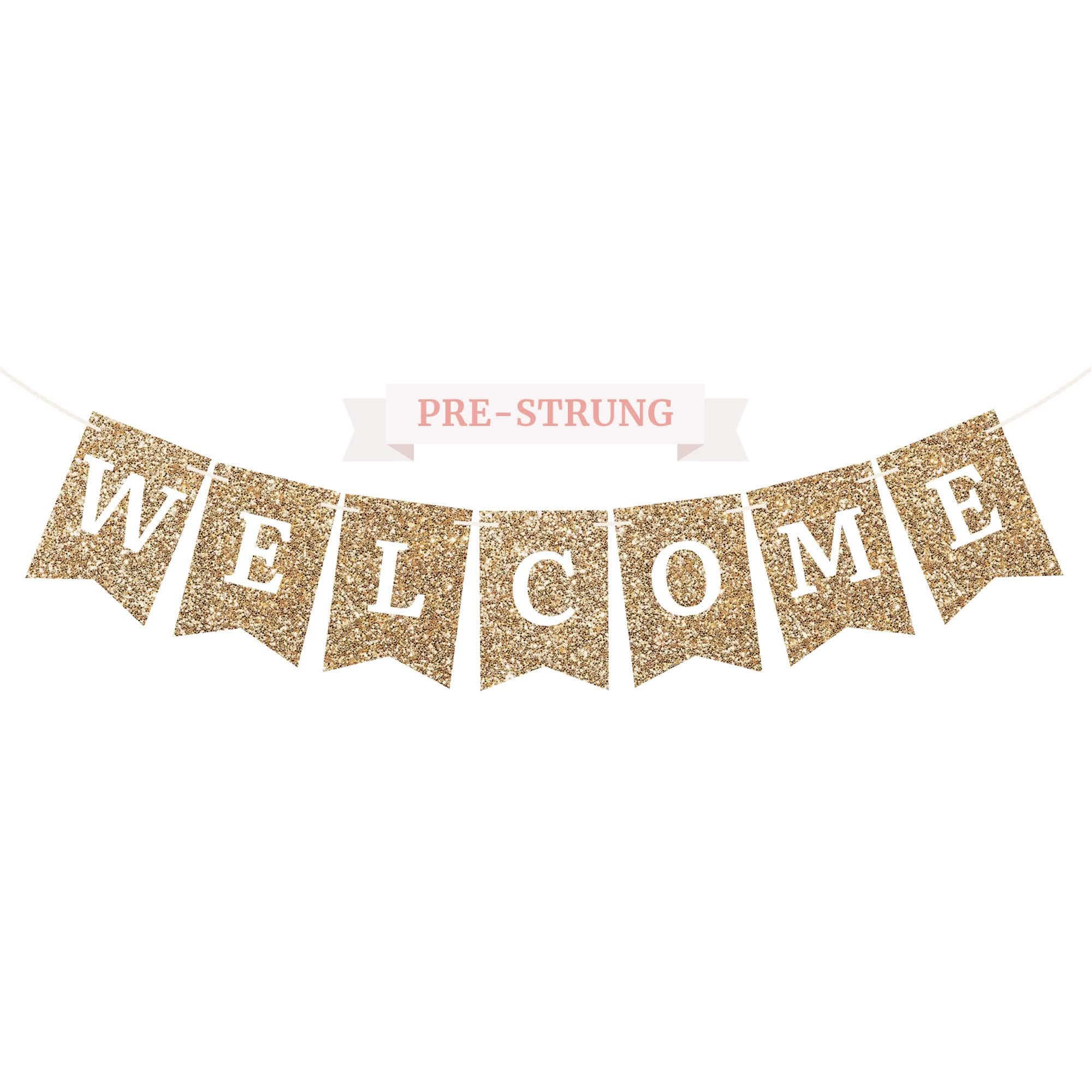 Amazon.com: Pre-Strung Welcome Banner - NO DIY - Gold Glitter Welcome ...