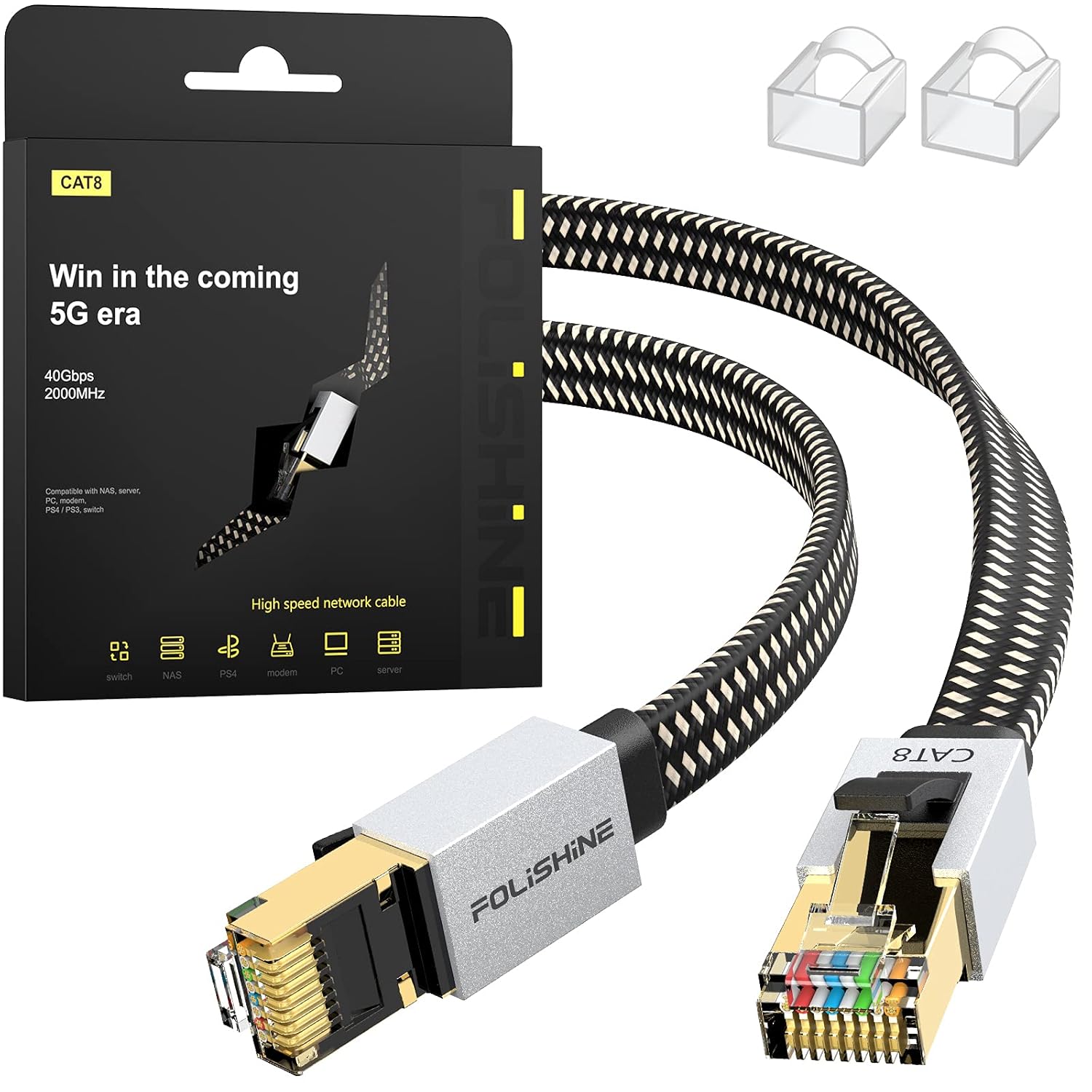 Cat 8 Ethernet Cable 3M, High Speed Gigabit Nylon Braided Lan Network ...