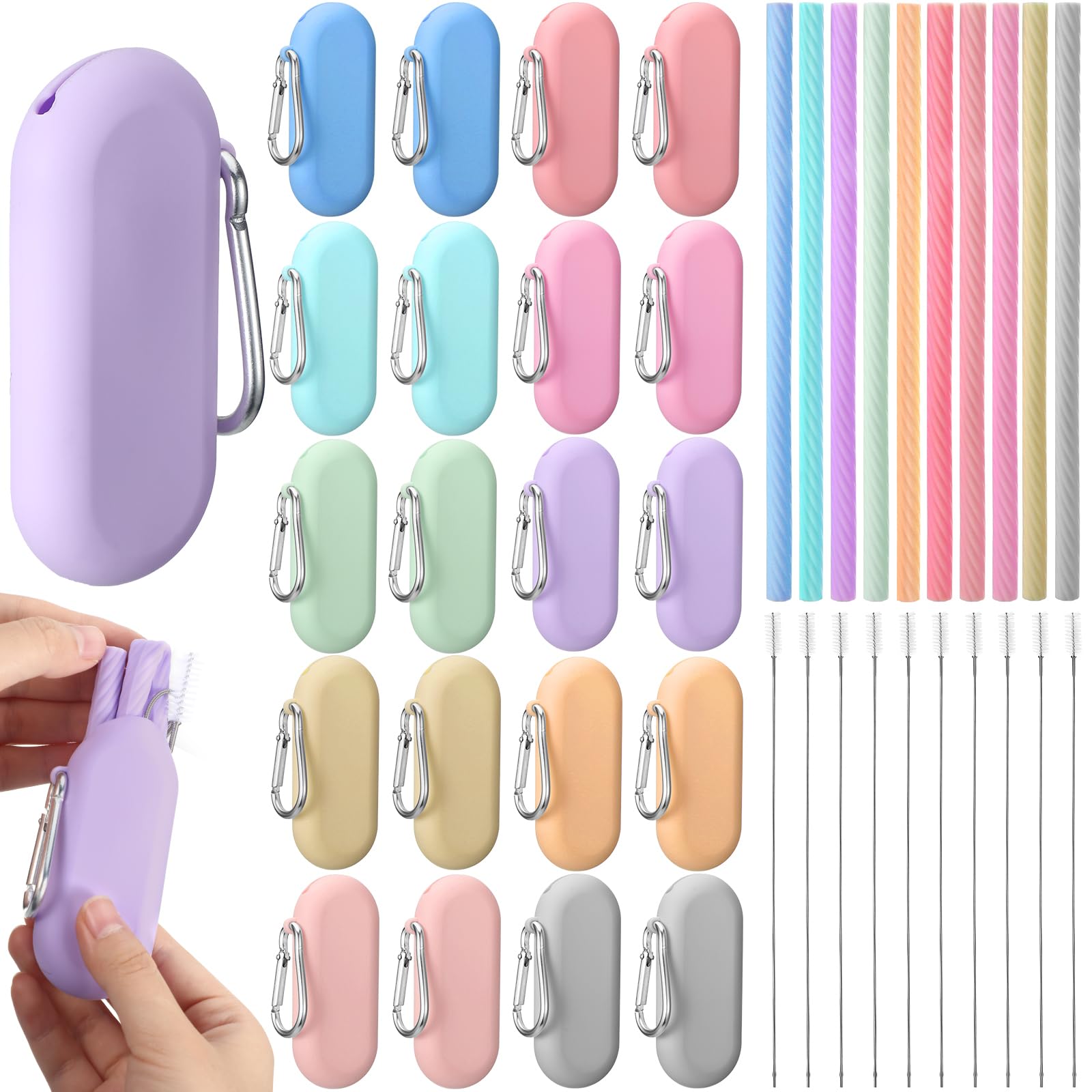 Amazon.com: 20 Sets Silicone Straws with Case Reusable Straws Foldable ...