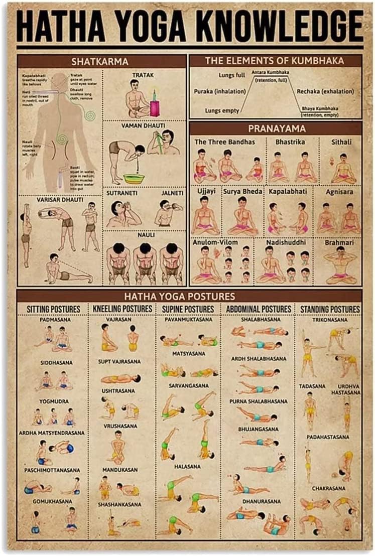peiyeety Yoga Metal Tin Signs Vintage Hatha Yoga Knowledge Poster ...