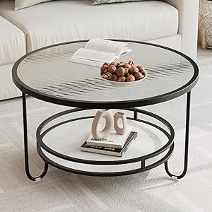 Amazon.com: TopJia 2-Tier Round Glass Coffee Tables for Living Room ...