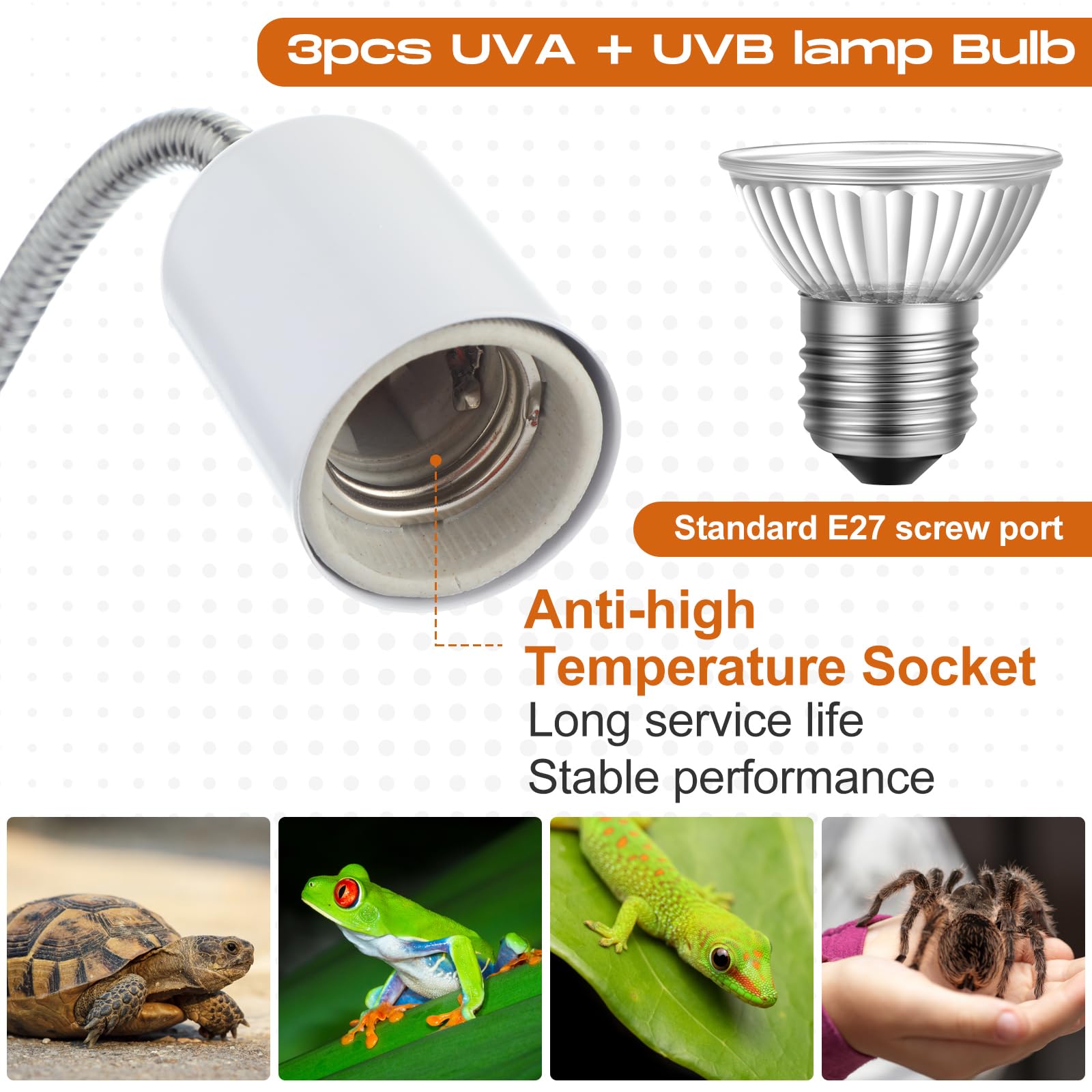 Snapklik.com : 3 Set Reptile Heat Lamp UVA/UVB Turtle Heat Lamp Holder ...