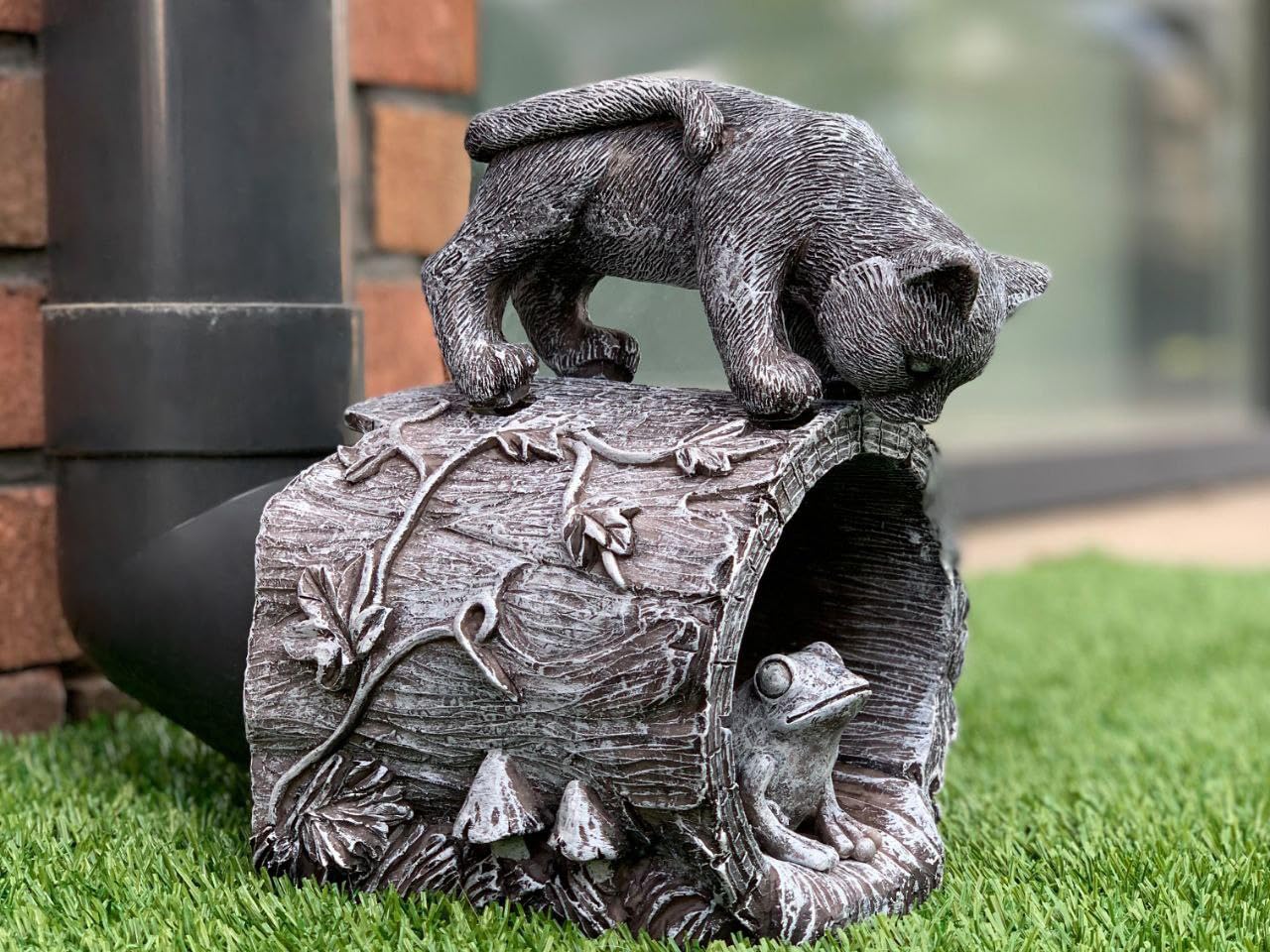 Decorative Gutter Downspout Diverter Whimsical Gnome Statue Fishing