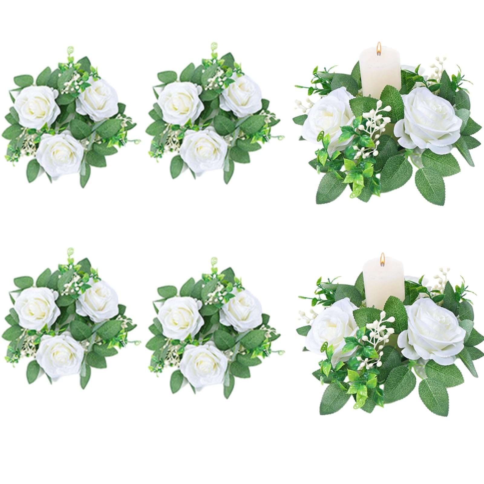 Amazon.com: 6 Pcs Artificial Rose Candle Rings Small Candle Rings ...