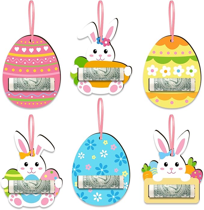Amazon.com: Easter Money Holder Cards Set of 6 Easter Eggs Bunnies ...