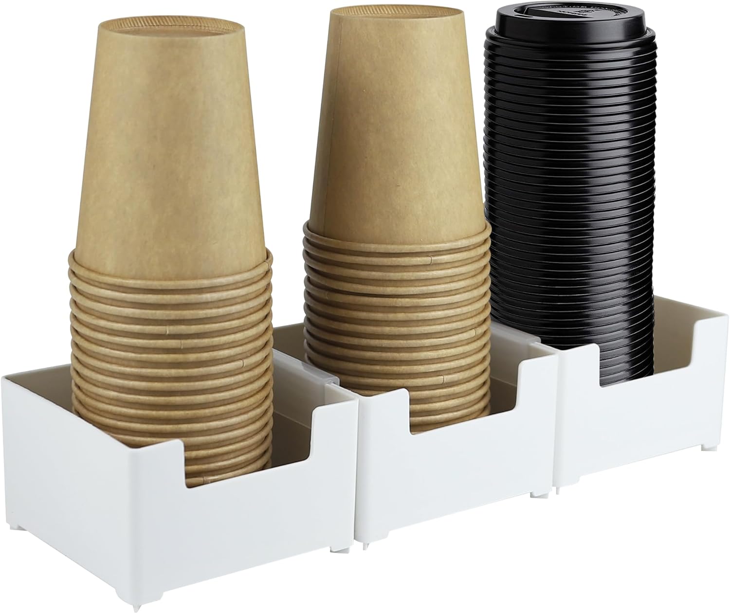 Amazon.com: Paper Cup and Lid Holder, 3 Compartments Plastic Coffee Cup ...