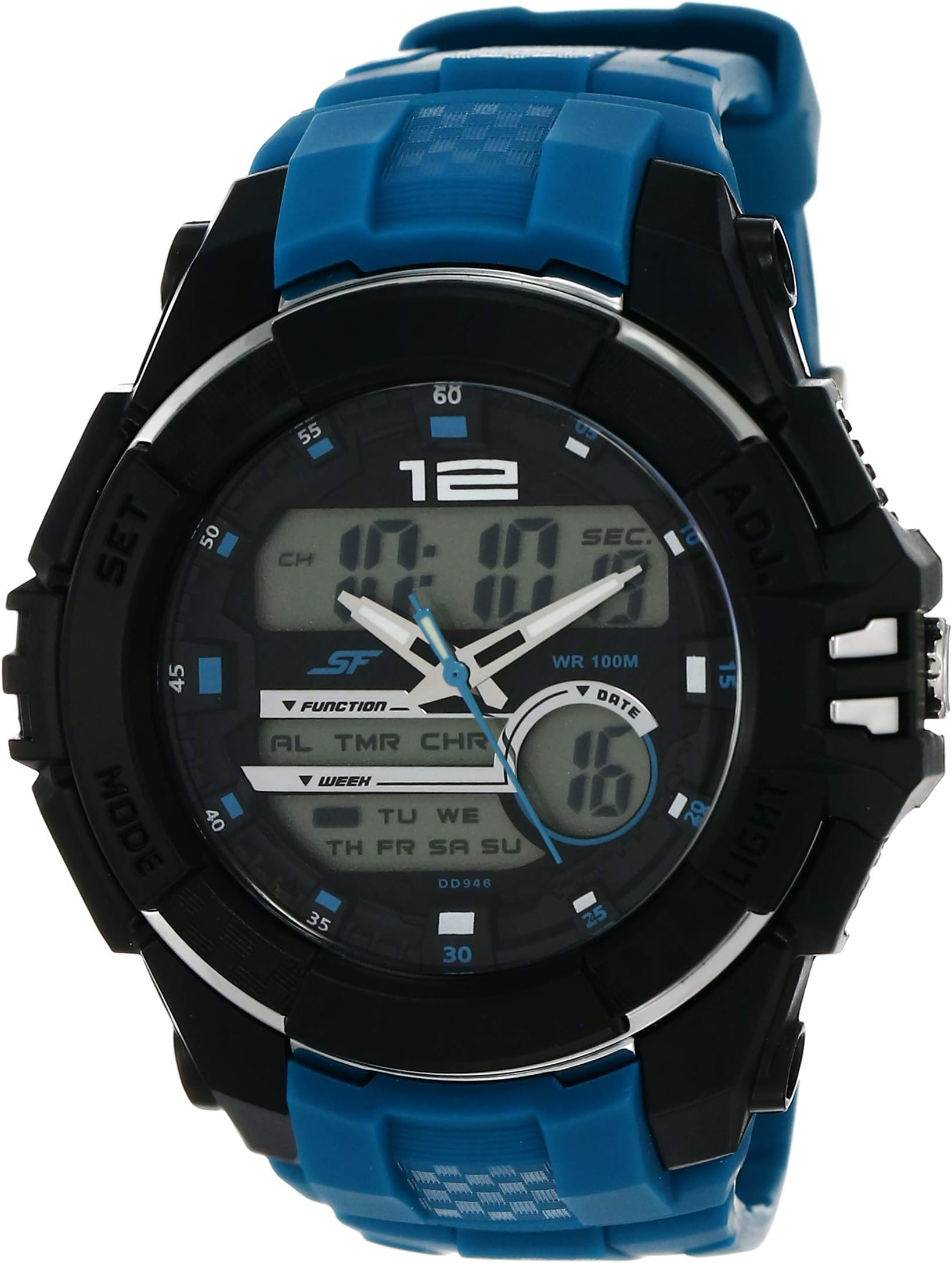 SF Quartz Analog Digital Black Dial Plastic Strap Watch for Men ...