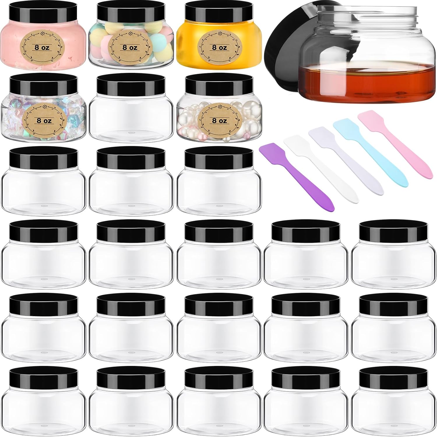 Amazon.com: Lallisa 42 Pcs 8 oz Plastic Jars with Lids Labels Clear ...