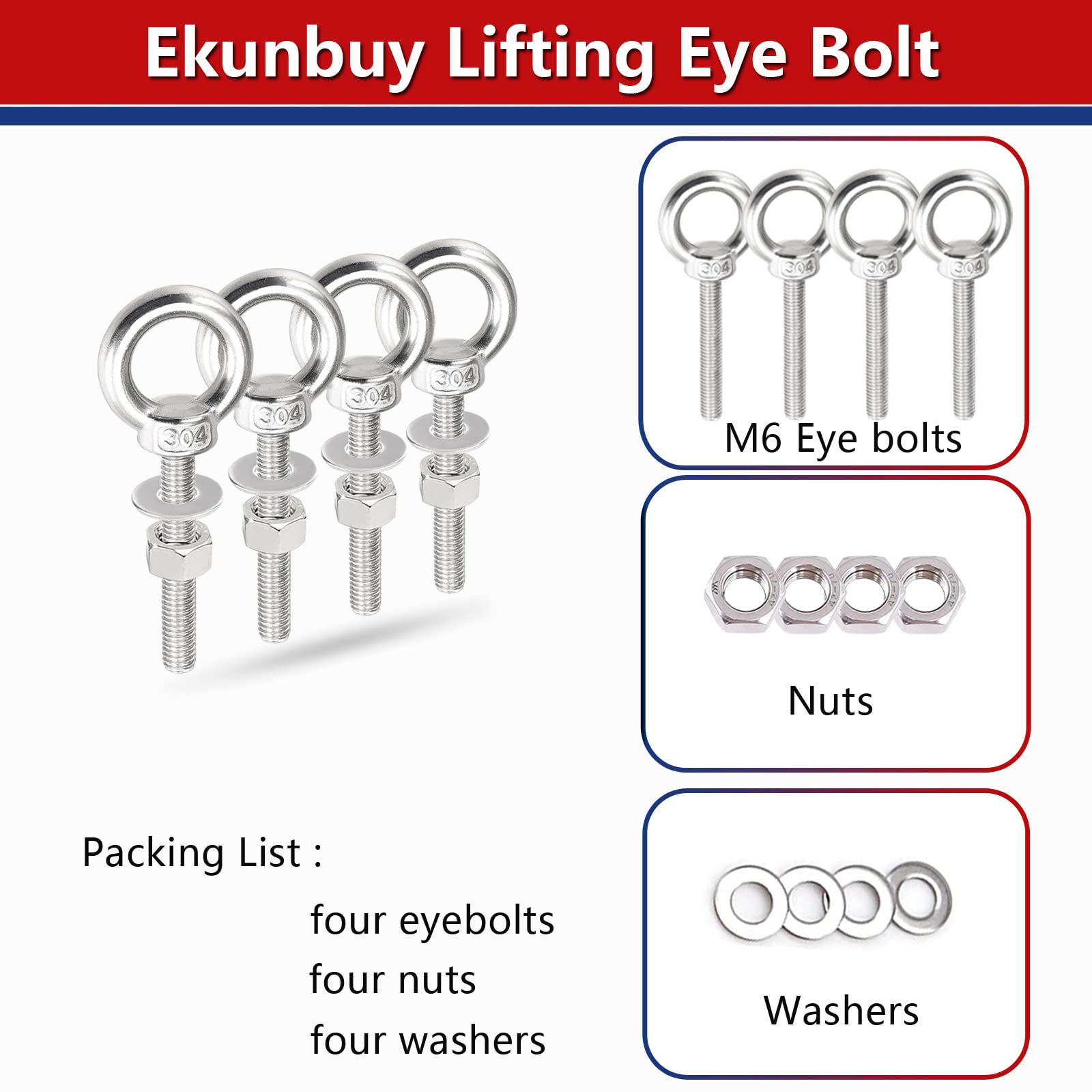 Snapklik.com : Lifting Shoulder Eye Bolts, Ekunbuy Screw Bolt 304 ...