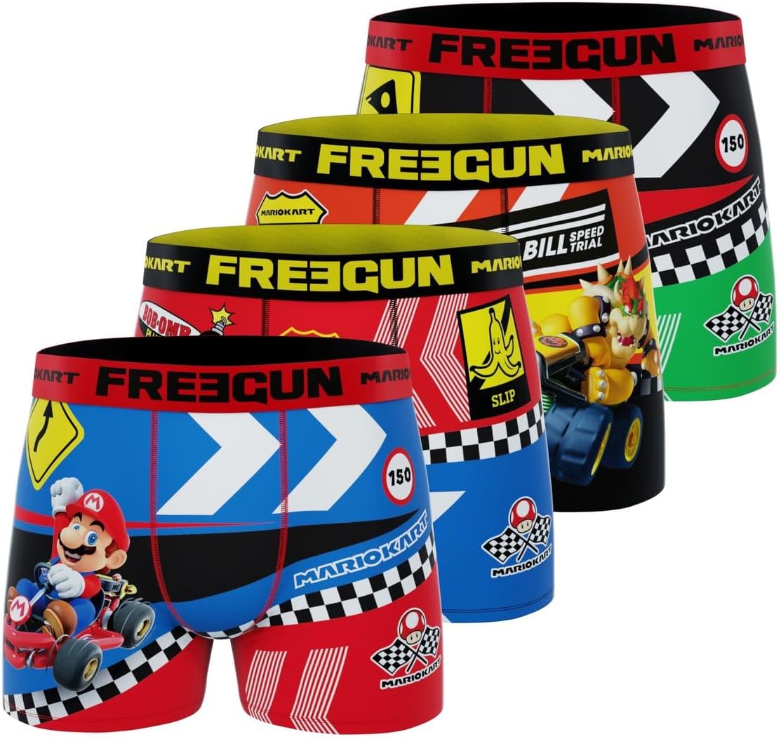 FREEGUN Boxer Enfant Mario Kart, Caleçon Garçon Mario, Bowser (Lot de 4 ...
