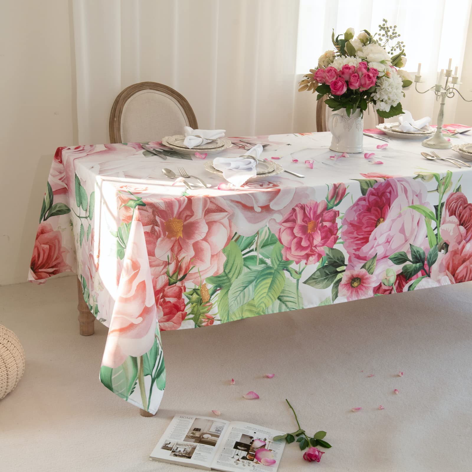 Amazon.com: Pink Roses Rectangle Tablecloth 60x84 Inch, Waterproof ...