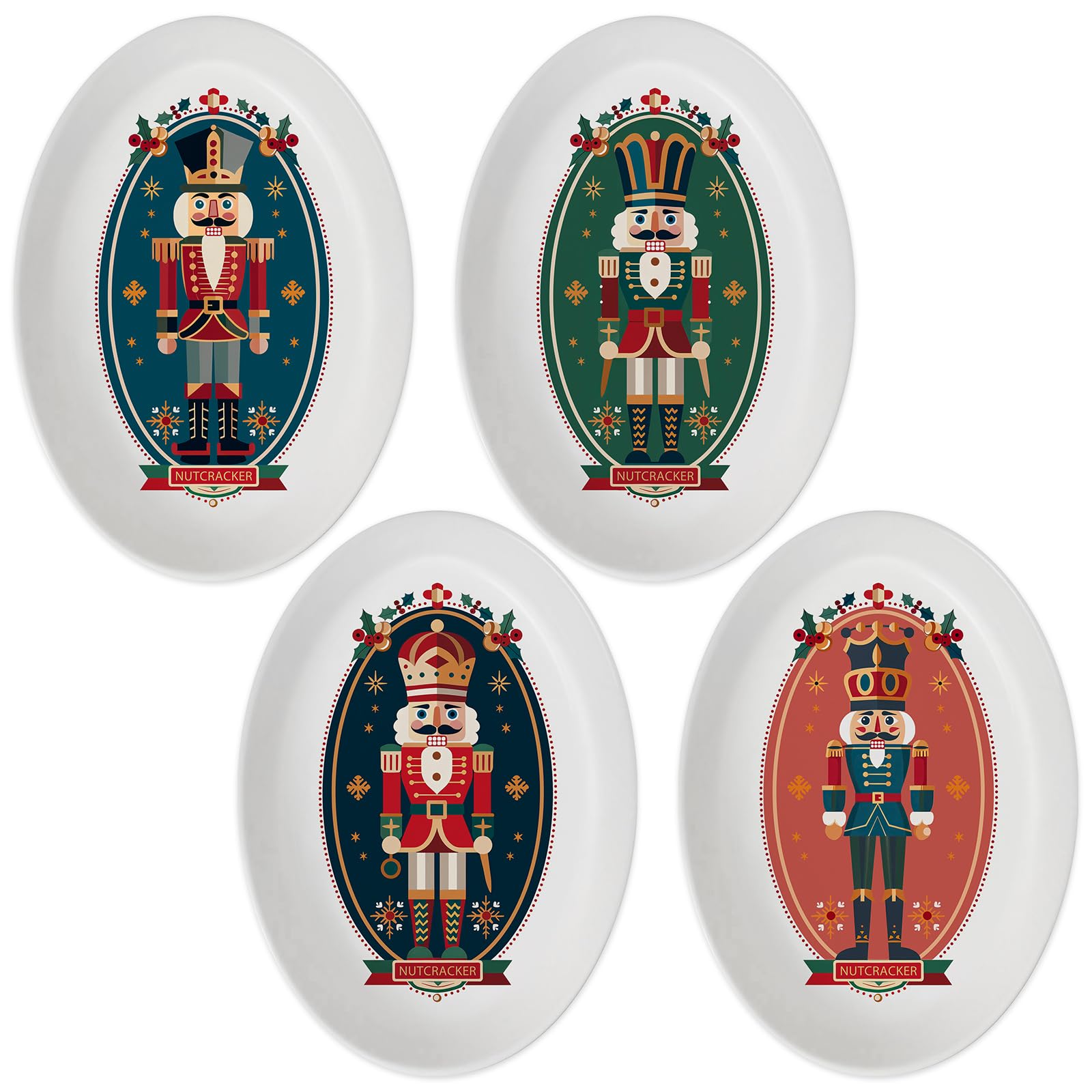 Amazon.com | Viynran 4-Piece 10-Inch Christmas Nutcracker Melamine Oval ...