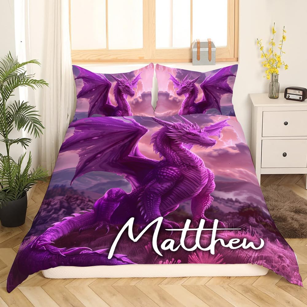 Amazon.com: WAZARO Personalized Dragon Bedding Set - Black Dragon ...